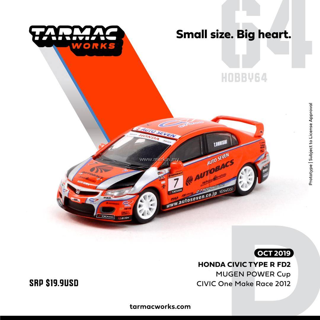 TARMAC WORKS 1/64 HONDA CIVIC TYPE R FD2 MUGEN POWER CUP CIVIC ONE MAKE RACE 2012 #7 AUTOBACS