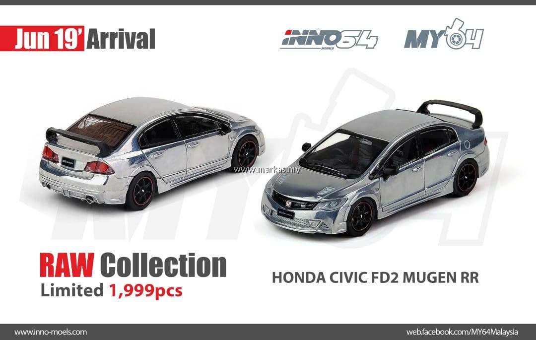 INNO MODELS INNO64 1/64 HONDA CIVIC TYPE R FD2 MUGEN "RAW EDITION" *NO STICKER REQUIRED