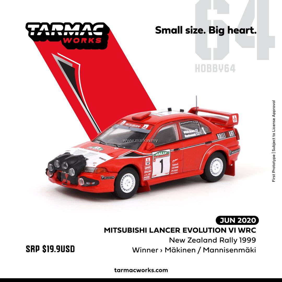 (PO) TARMAC WORKS 1/64 MITSUBISHI LANCER EVO VI WRC NEW ZEALAND RALLY ...