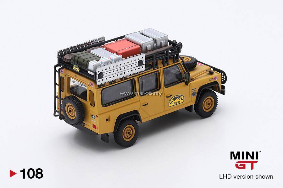 MINI GT #108 1/64 LAND ROVER DEFENDER 110 1989 CAMEL TROPHY WINNER