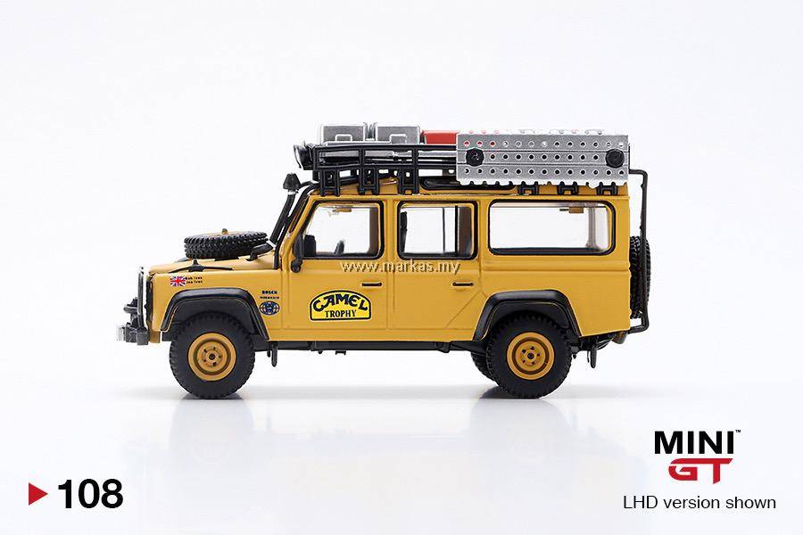 MINI GT #108 1/64 LAND ROVER DEFENDER 110 1989 CAMEL TROPHY WINNER