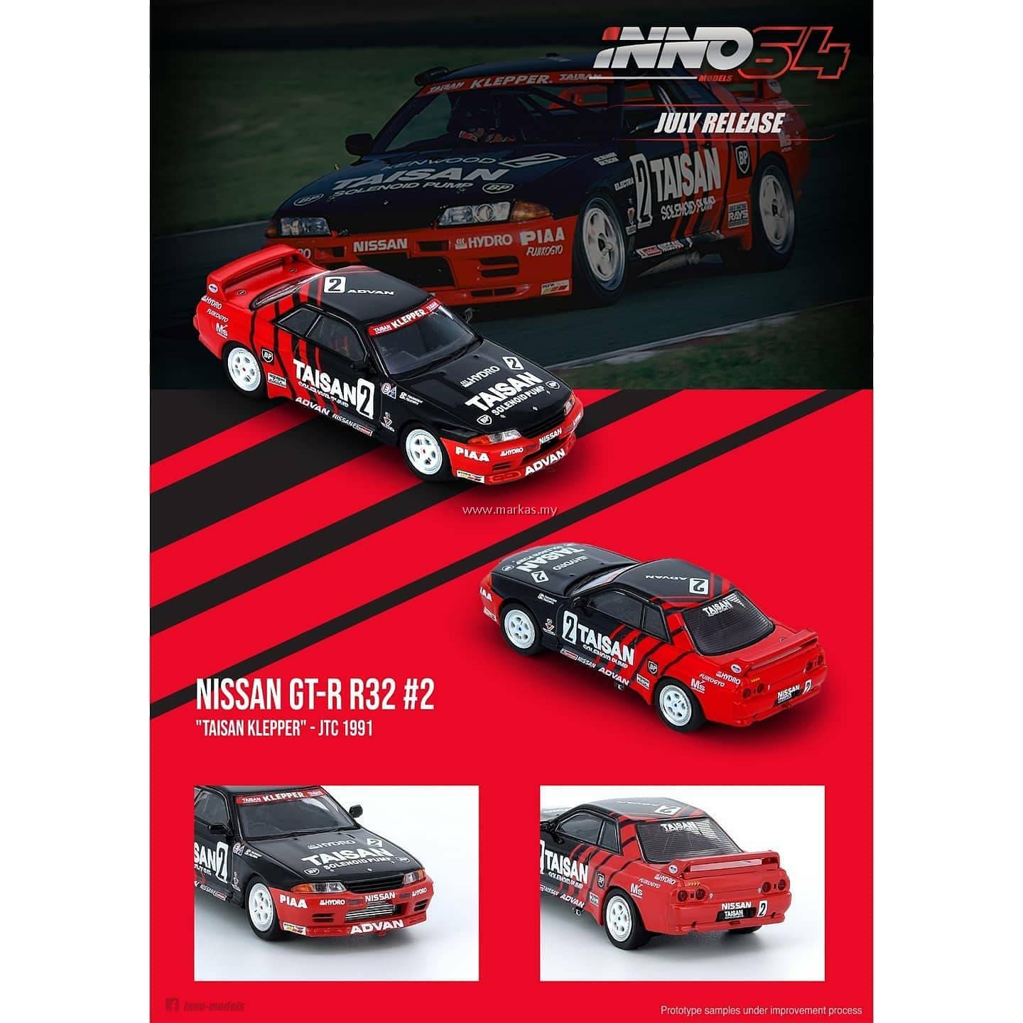 INNO MODELS INNO64 1/64 NISSAN SKYLINE GT-R R32 #2 TAISAN KLEPPER JTC1991