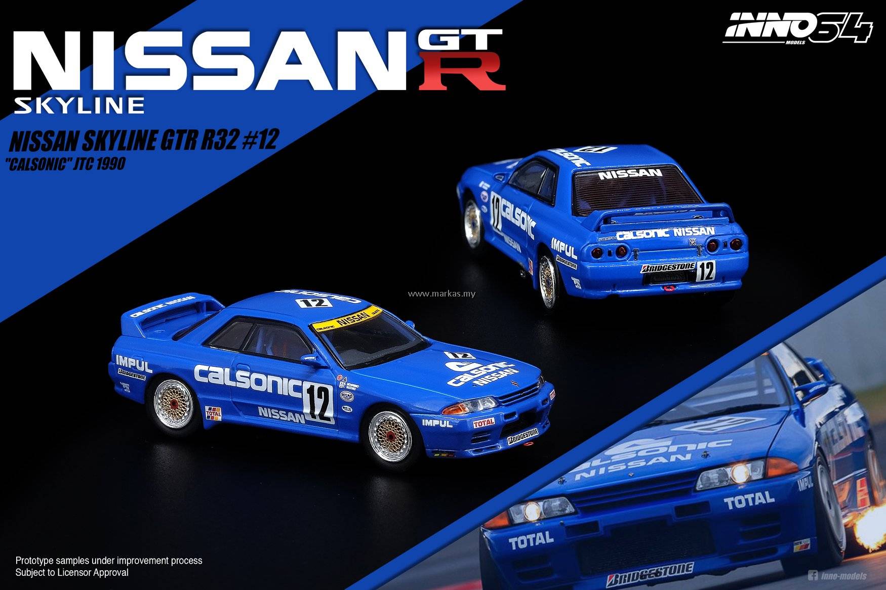 INNO MODELS INNO64 1/64 NISSAN SKYLINE GT-R R32 #12 CALSONIC JTC 1990