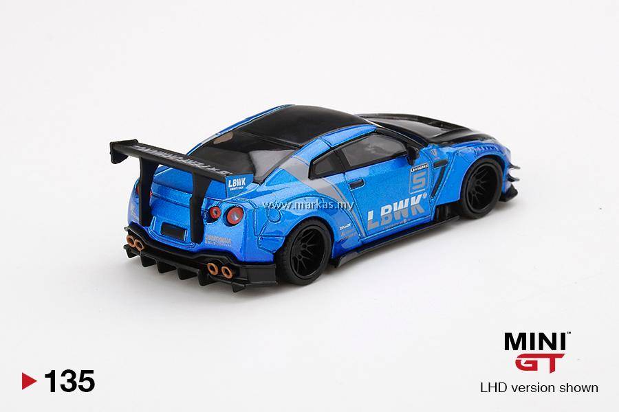 MINI GT 1/64 #135 LB WORKS NISSAN GT-R R35 TYPE 2 REAR WING VER 2 BLUE LB WORKS LIVERY 2.0