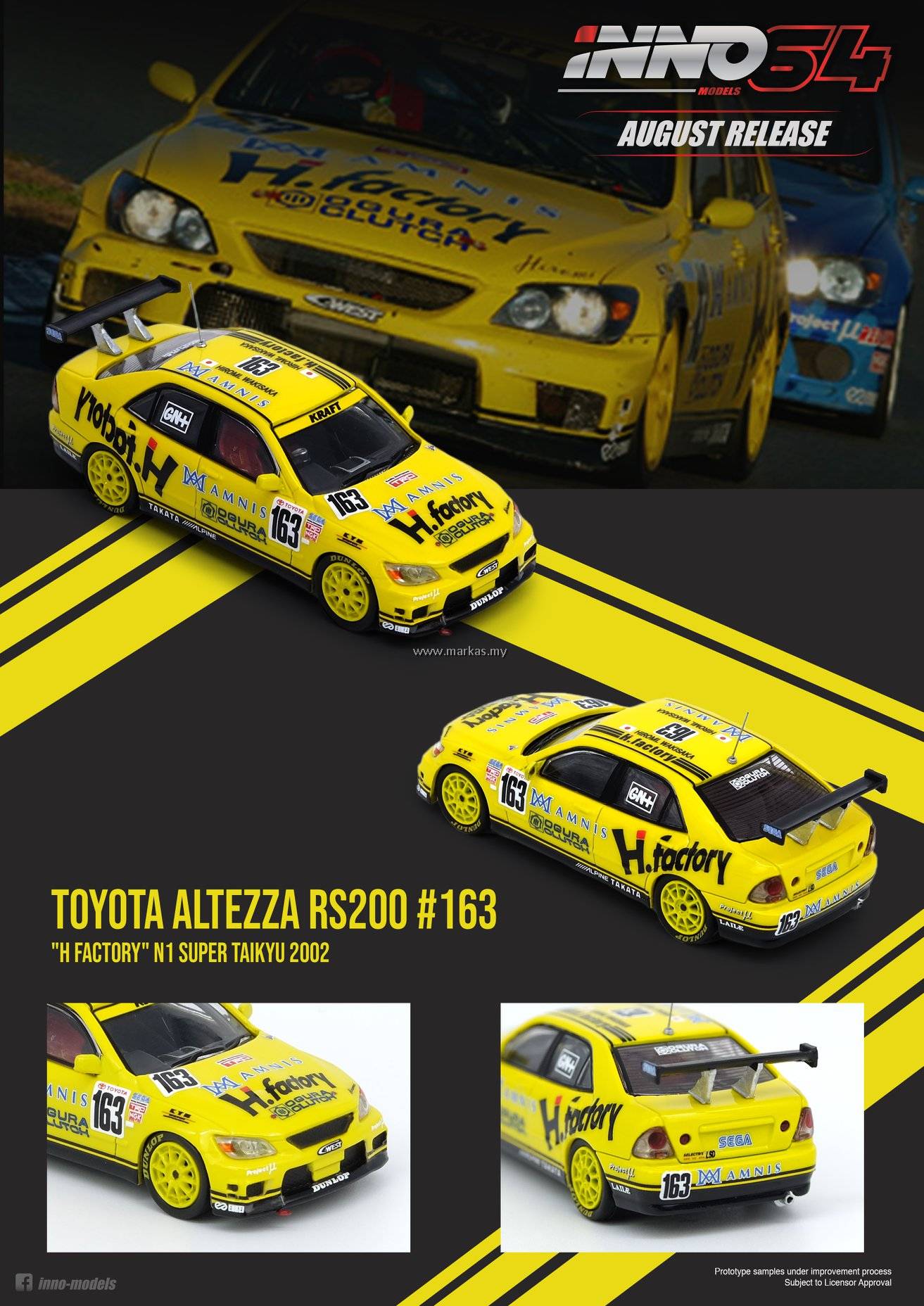 INNO MODELS INNO64 1/64 TOYOTA ALTEZZA RS200 #163 H FACTORY N1 SUPER ...