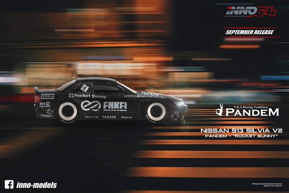 INNO MODELS INNO64 1/64 NISSAN SILVIA S13 ROCKET BUNNY V2 MATTE BLACK ENKEI