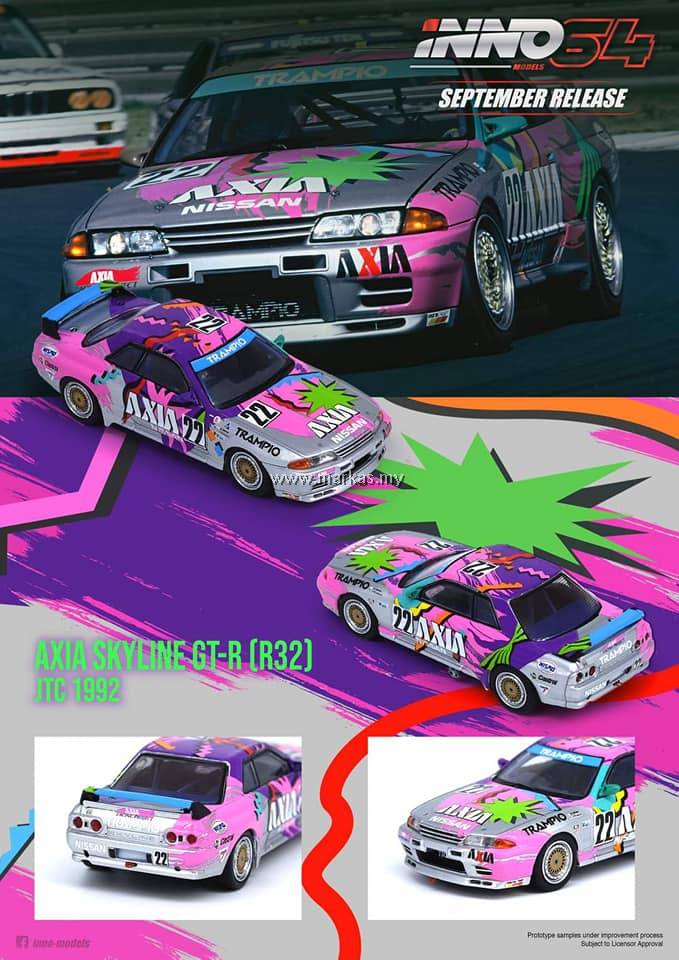 INNO MODELS INNO64 1/64 NISSAN SKYLINE GT-R R32 #22 AXIA JTC 1992