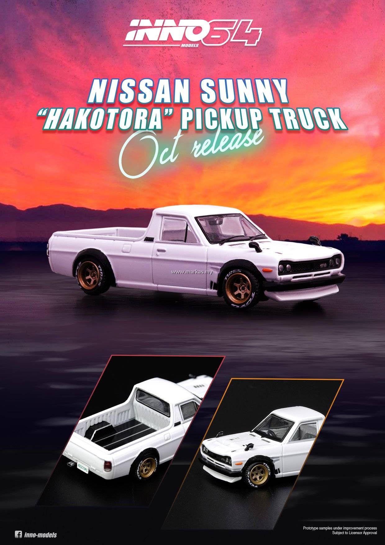 INNO MODELS INNO64 1/64 DATSUN SUNNY HAKOTORA PICKUP TRUCK WHITE