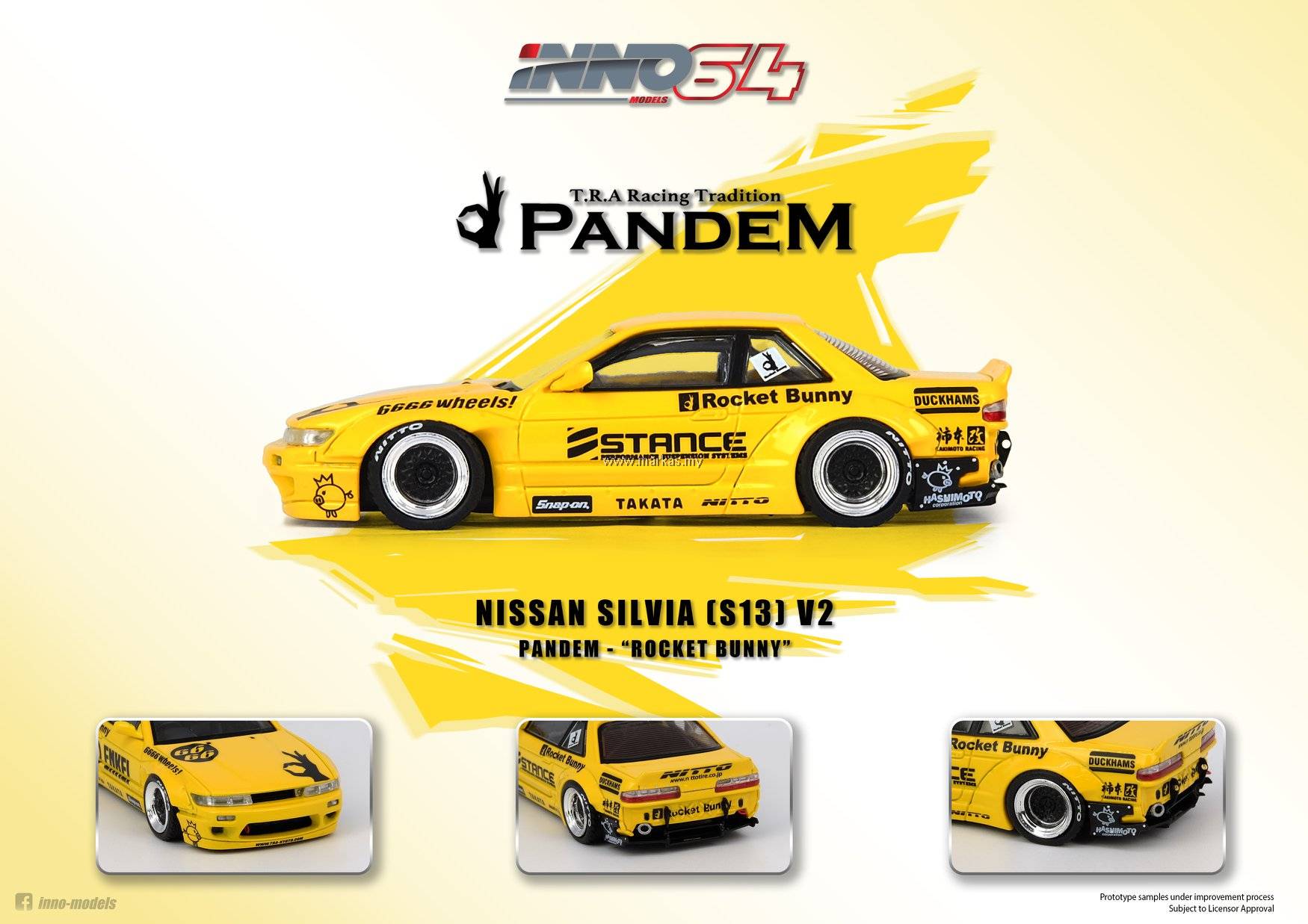 INNO MODELS INNO64 1/64 NISSAN SILVIA S13 ROCKET BUNNY V2 YELLOW