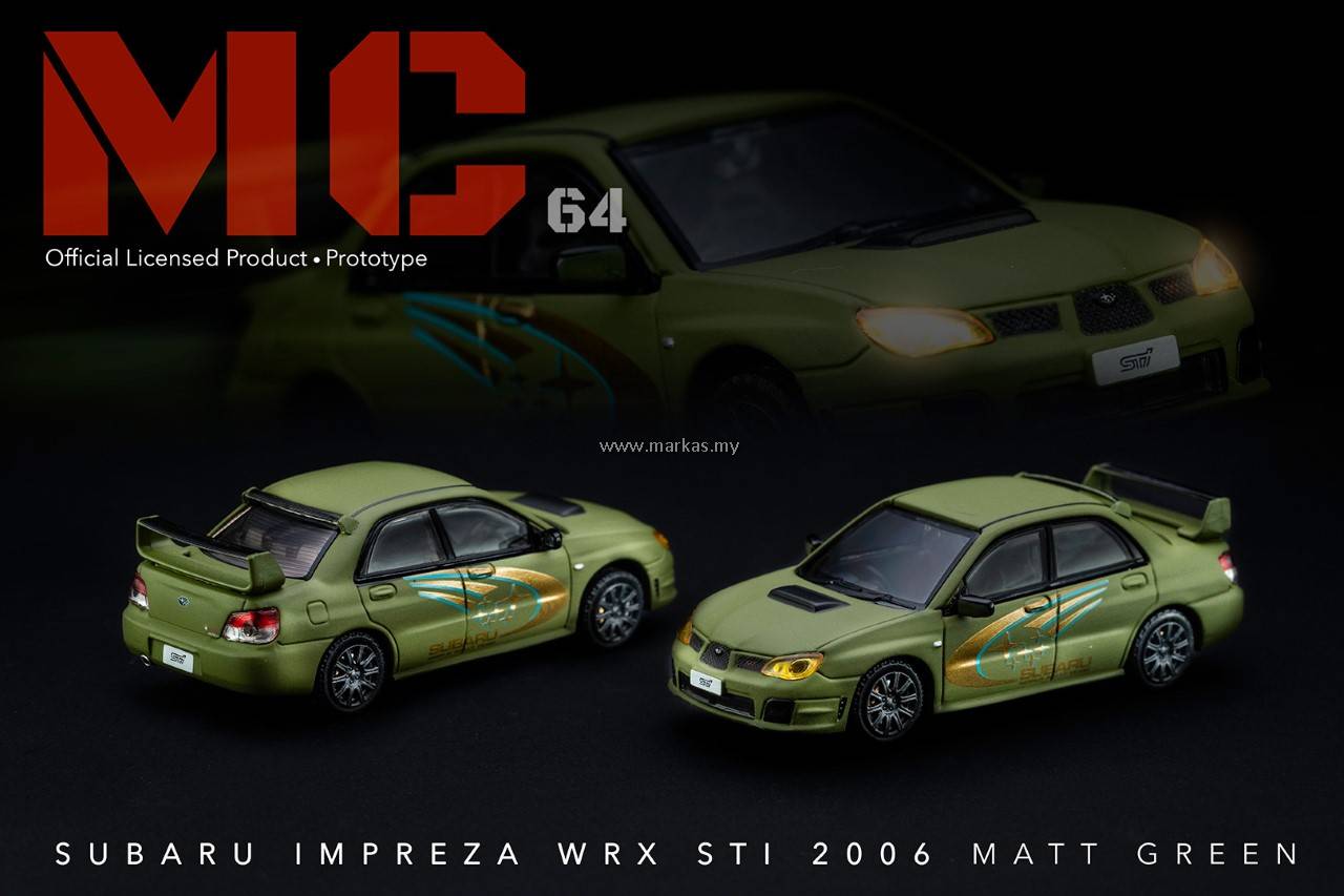 MC64 1/64 SUBARU IMPREZA WRX STI 2006 MATT GREEN & WHITE SET