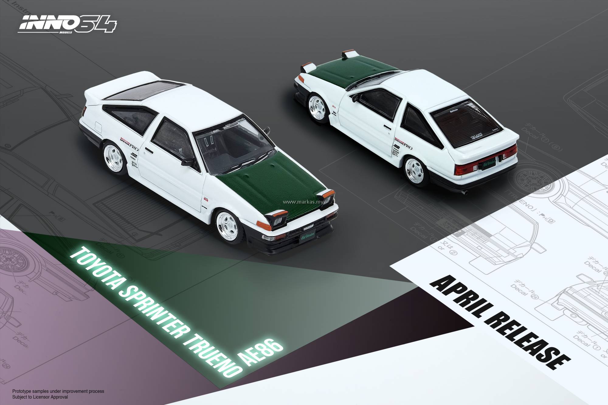 INNO MODELS INNO64 1/64 TOYOTA SPRINTER TRUENO AE86 DRIFT CAR