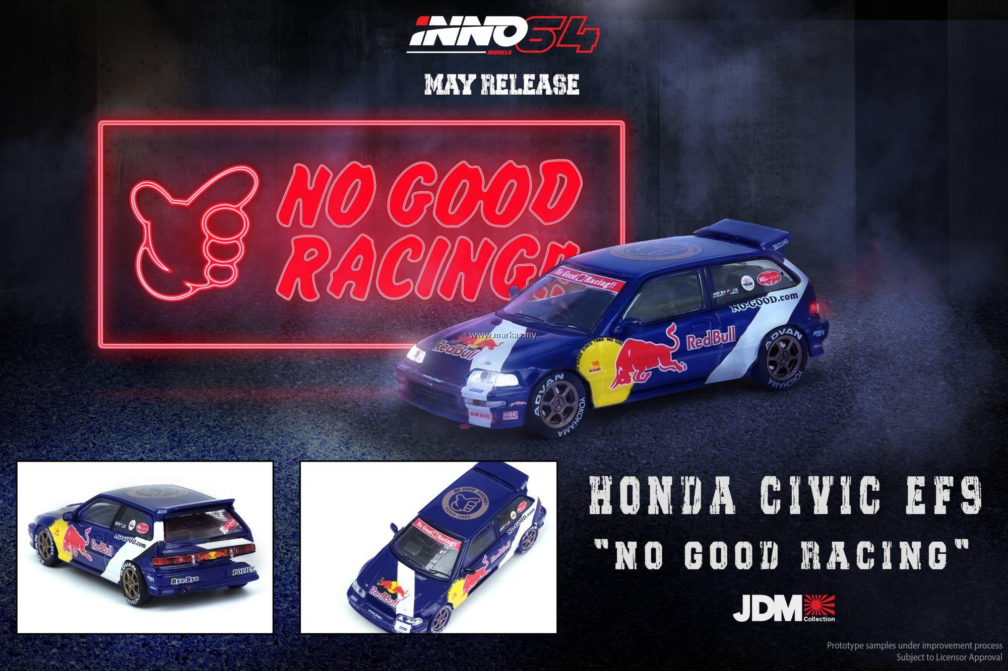 INNO MODELS INNO64 1/64 JDM HONDA CIVIC EF9 NO GOOD RACING REDBULL