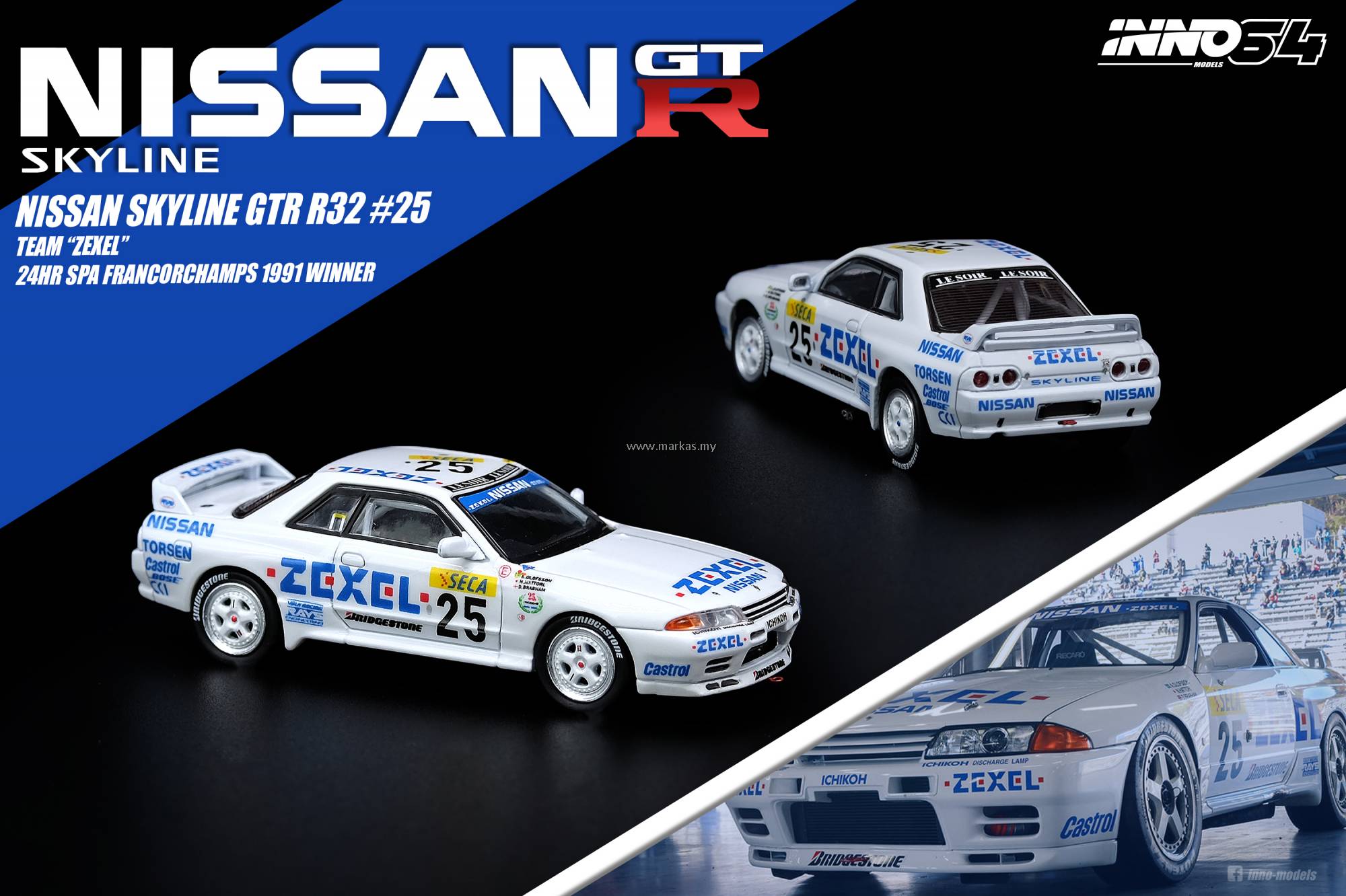INNO MODELS INNO64 1/64 NISSAN SKYLINE GT-R R32 #25 TEAM ZEXEL 24HR SPA ...
