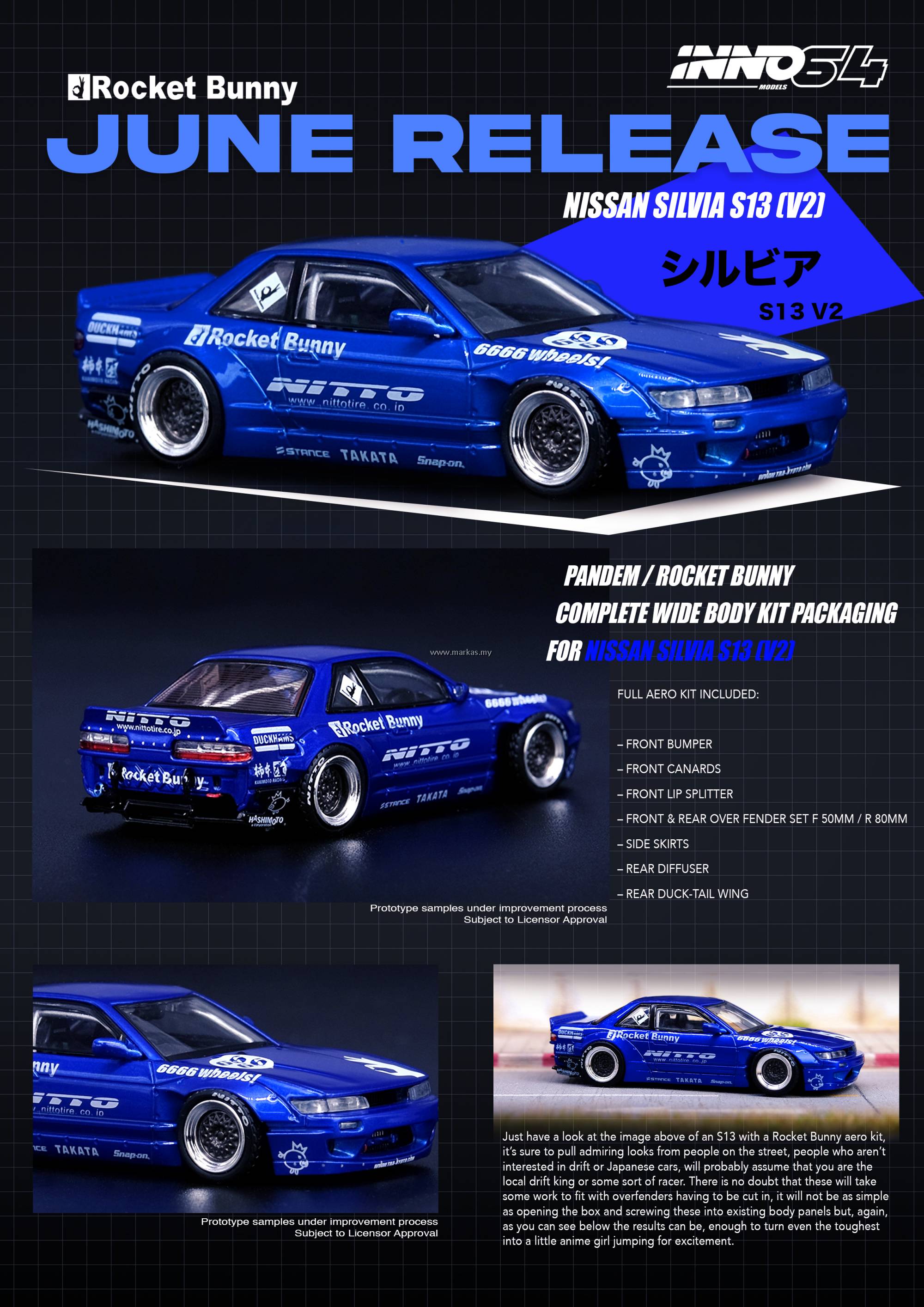INNO MODELS INNO64 1/64 NISSAN SILVIA S13 V2 PANDEM / ROCKET BUNNY BLUE ...
