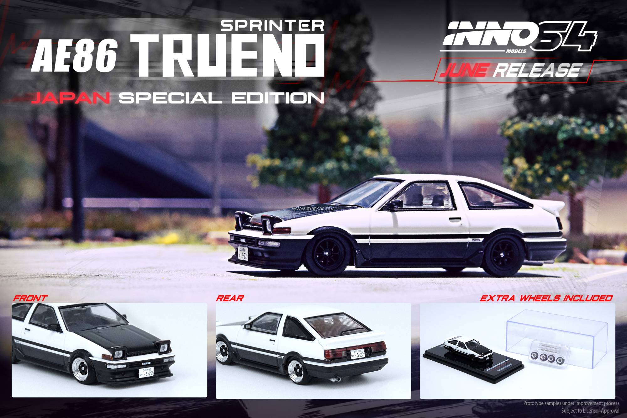 INNO MODELS INNO64 1/64 TOYOTA SPRINTER TRUENO AE86 WHITE BLACK WITH ...