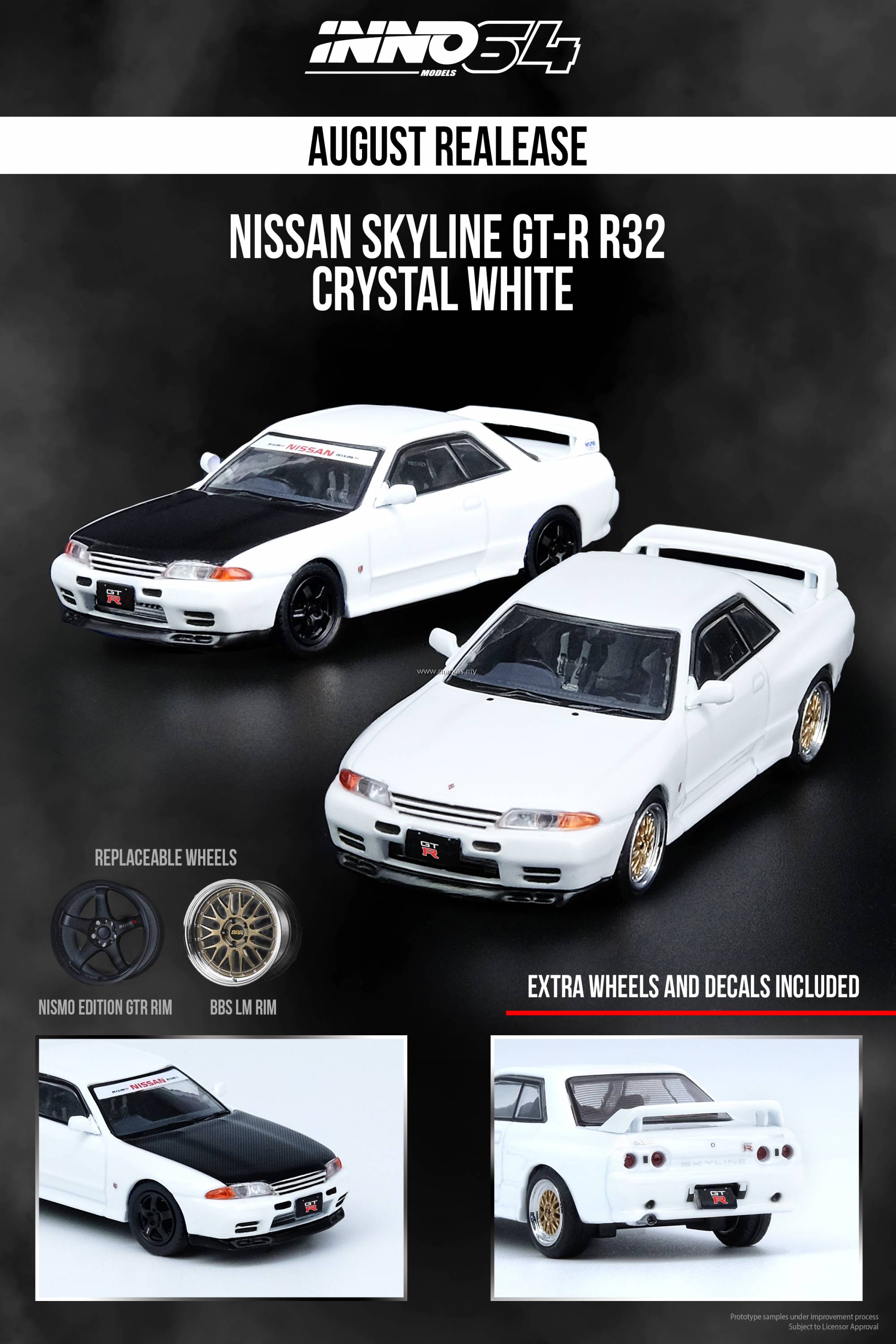 INNO MODELS INNO64 1/64 NISSAN SKYLINE GT-R R32 CRYSTAL WHITE WITH ...