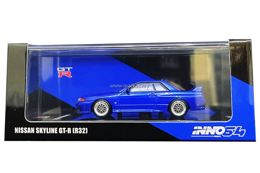 INNO MODELS INNO64 1/64 NISSAN SKYLINE GT-R R32 BLUE WITH EXTRA WHEELS AND EXTRA DECALS