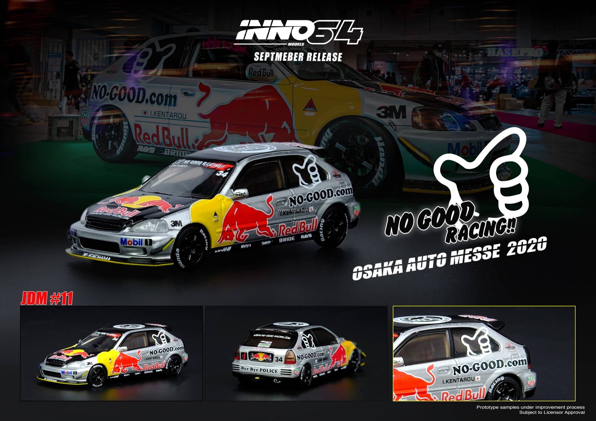 INNO MODELS INNO64 1/64 JDM HONDA CIVIC TYPE-R EK9 NO GOOD RACING OSAKA AUTO MESSE 2020