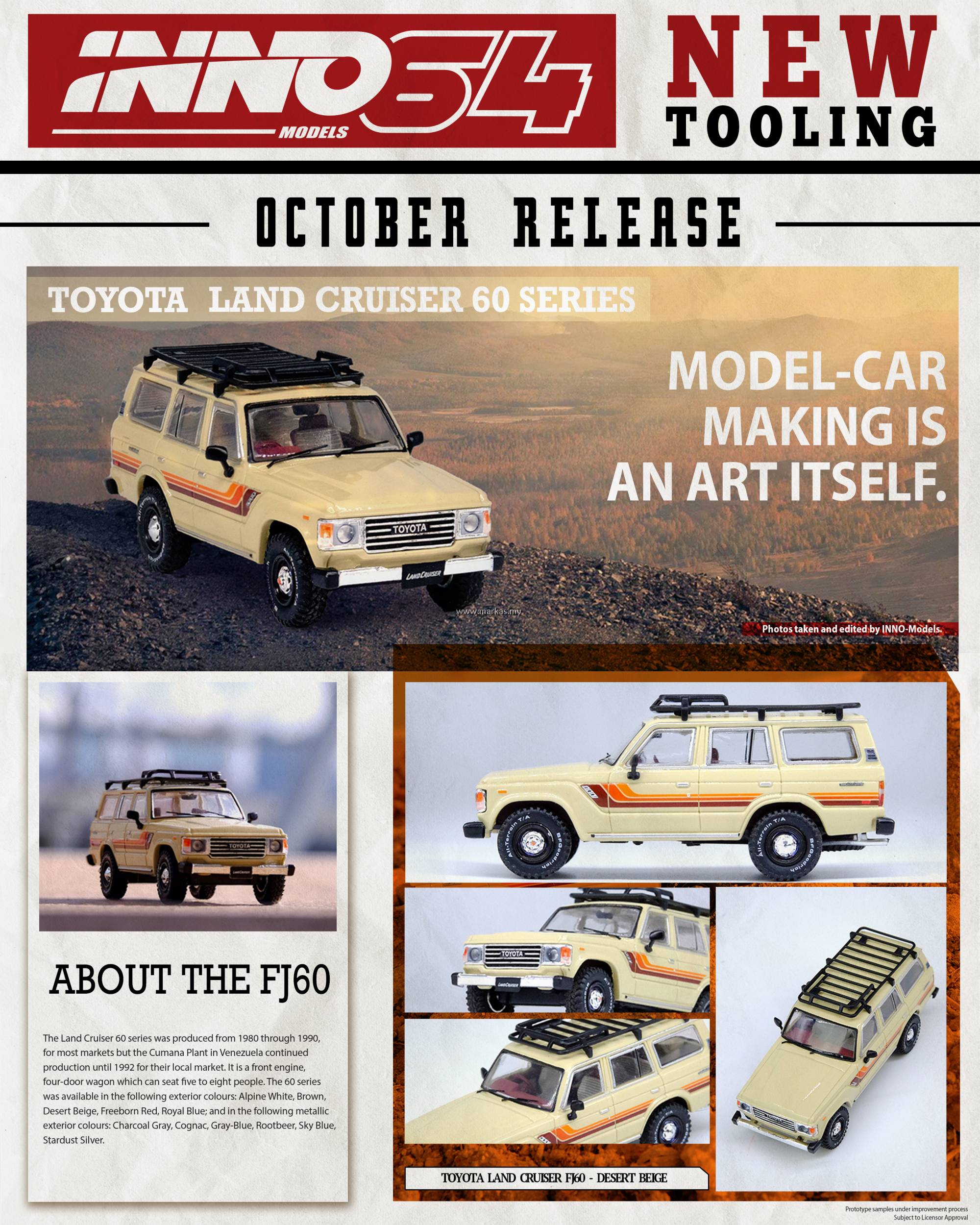 INNO MODELS INNO64 1/64 TOYOTA LAND CRUISER FJ60 DESERT BEIGE