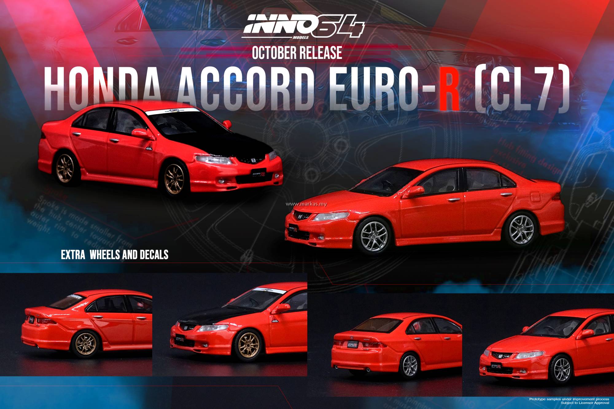 INNO MODELS INNO64 1/64 HONDA ACCORD EURO R CL7 MILANO RED WITH EXTRA ...