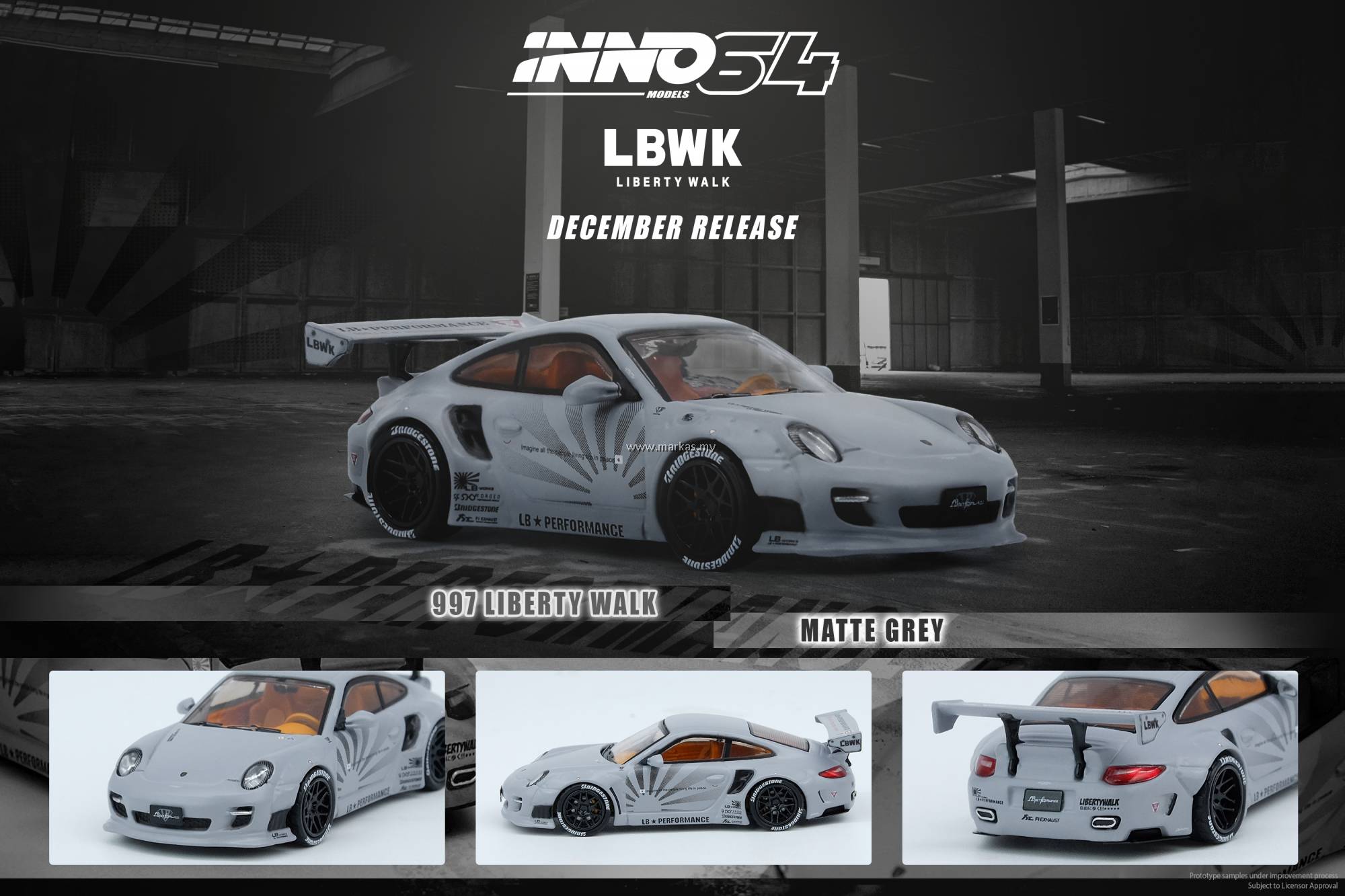 INNO MODELS INNO64 1/64 PORSCHE 997 LIBERTY WALK MATTE GREY