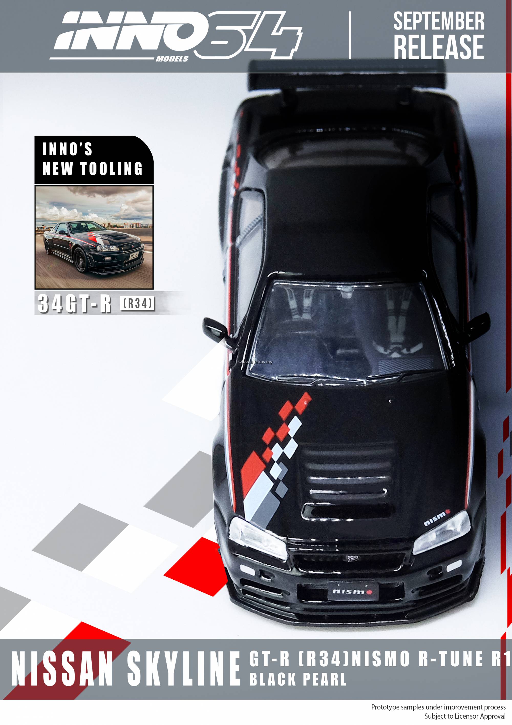 INNO MODELS INNO64 1/64 NISSAN SKYLINE GT-R R34 NISMO R-TUNE BLACK PEARL