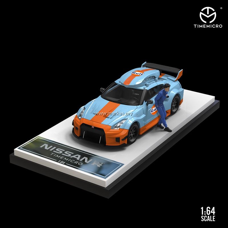 TIME MICRO 1/64 NISSAN GTR GULF LIVERY WITH ROOF CARRIER AND FIGURE