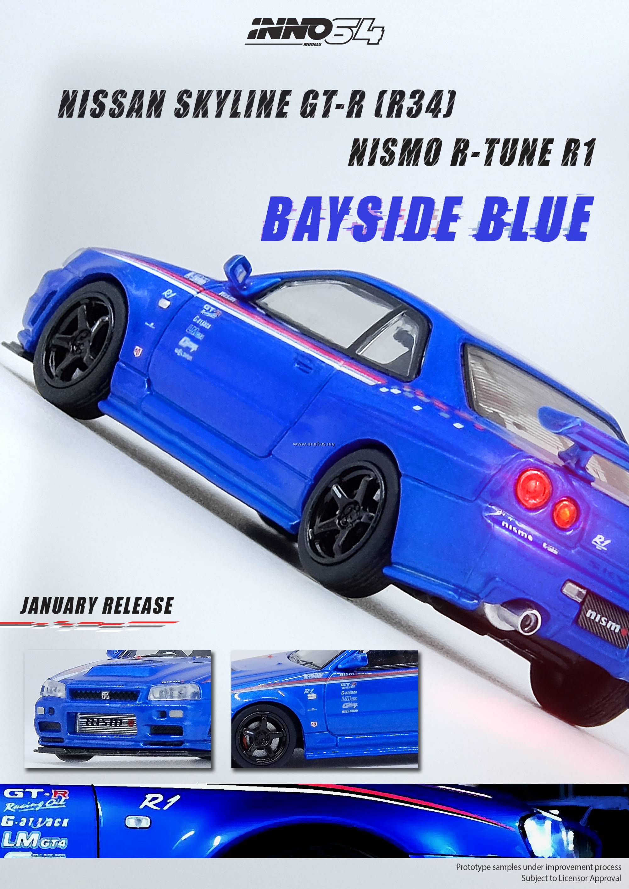 INNO MODELS INNO64 1/64 NISSAN SKYLINE GT R R34 R-TUNE BAYSIDE BLUE