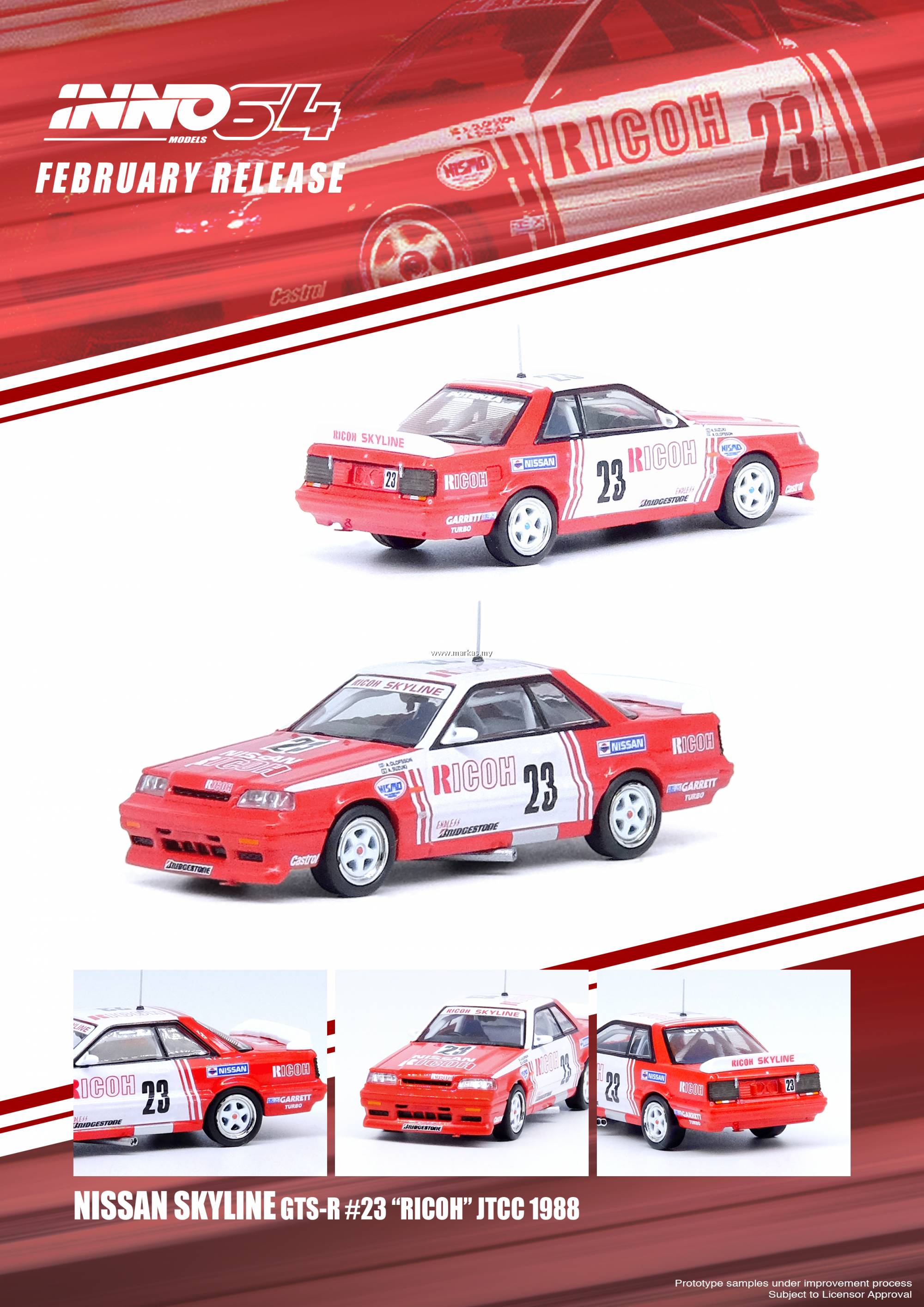INNO MODELS INNO64 1/64 NISSAN SKYLINE R31 GTS-R #23 RICOH JTCC 1988