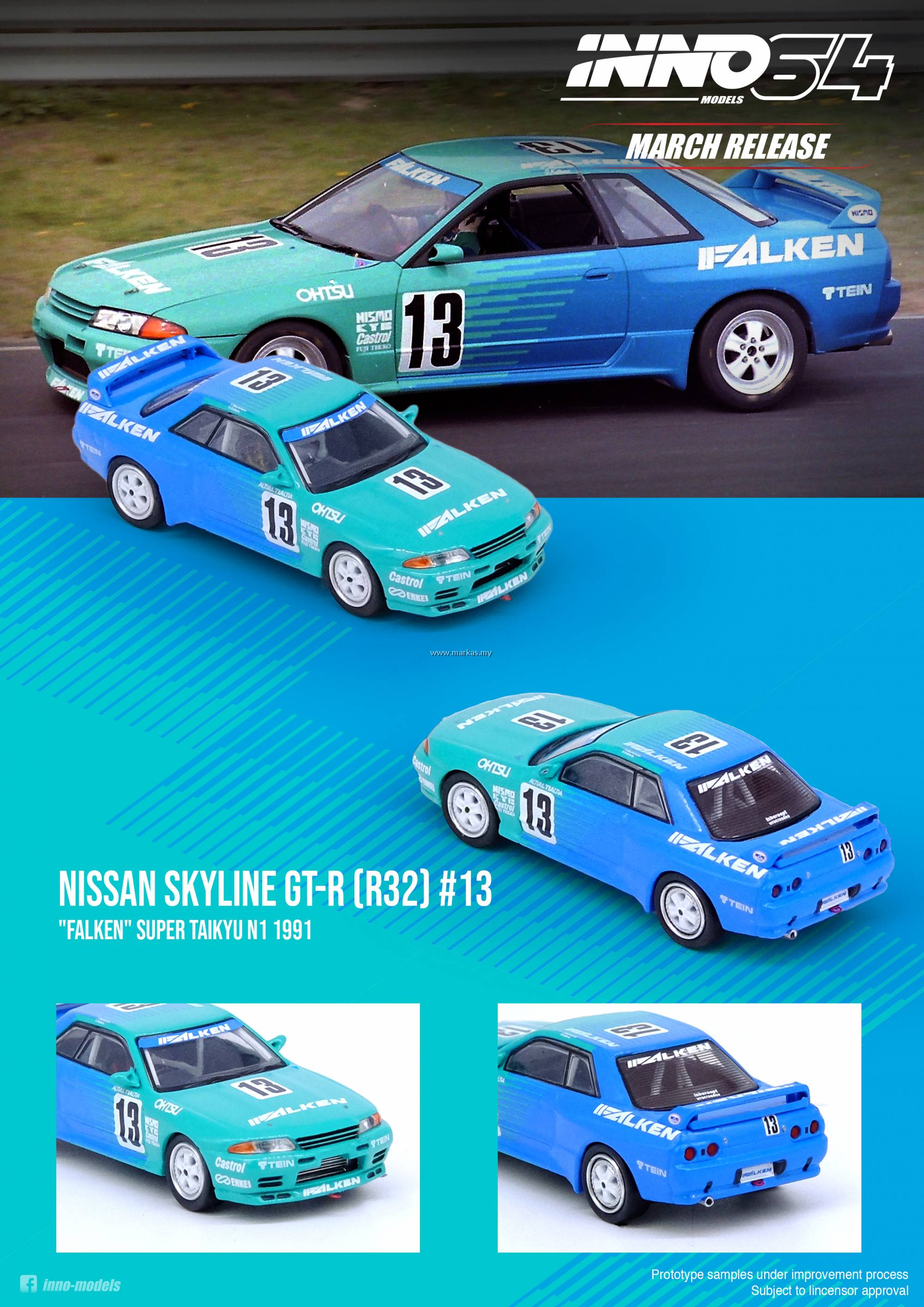 INNO MODELS INNO64 1/64 NISSAN SKYLINE GT-R R32 #13 FALKEN SUPER TAIKYU ...