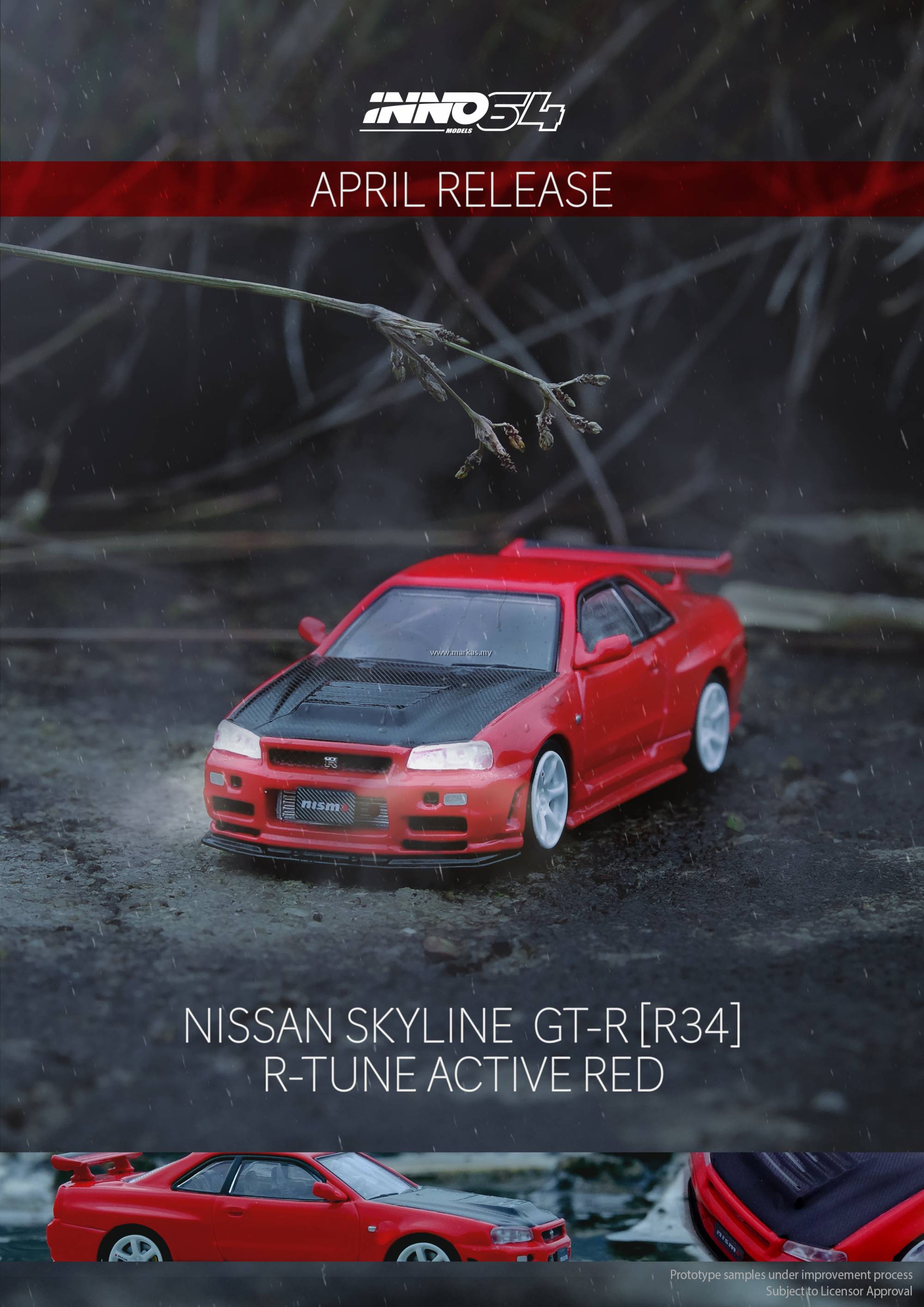 INNO MODELS INNO64 1/64 NISSAN SKYLINE -GT-R R34 TUNE ACTIVE RED WITH ...