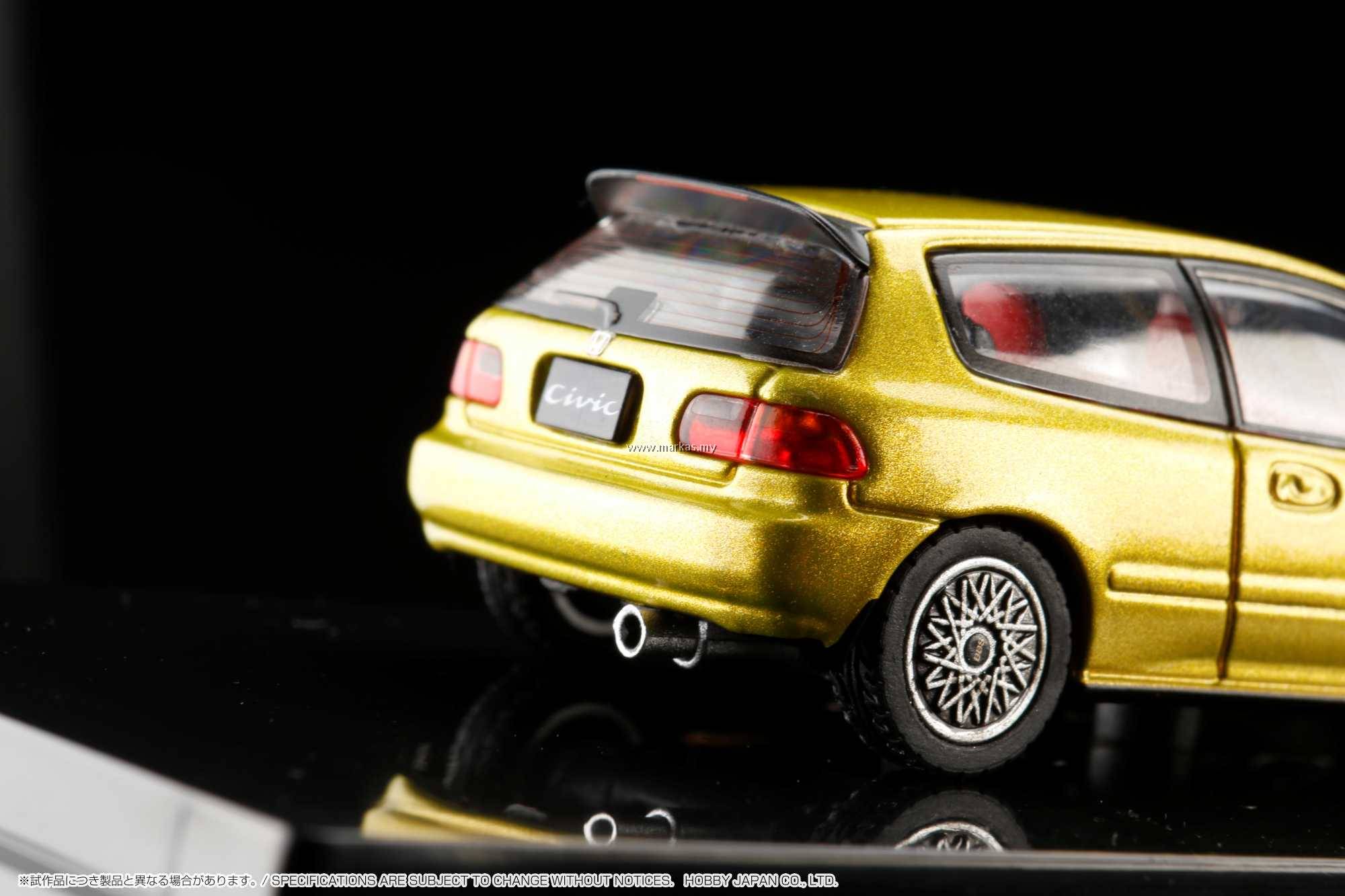 HOBBY JAPAN HJ641017FY 1/64 HONDA CIVIC EG6 JDM STYLE MESH WHEEL YELLOW METALLIC CARBON BONNET