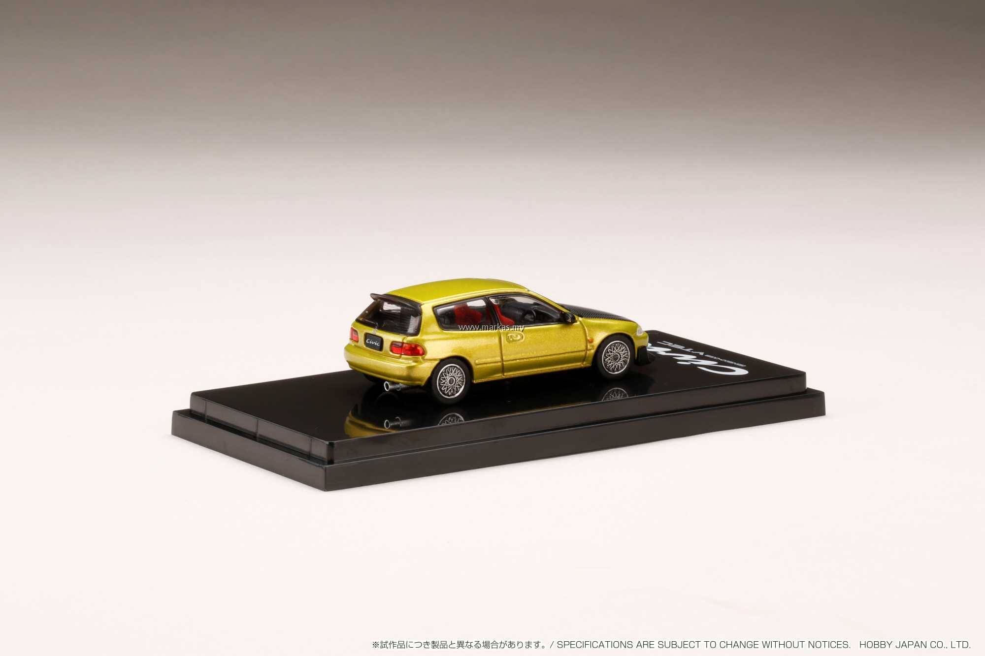 HOBBY JAPAN HJ641017FY 1/64 HONDA CIVIC EG6 JDM STYLE MESH WHEEL YELLOW METALLIC CARBON BONNET
