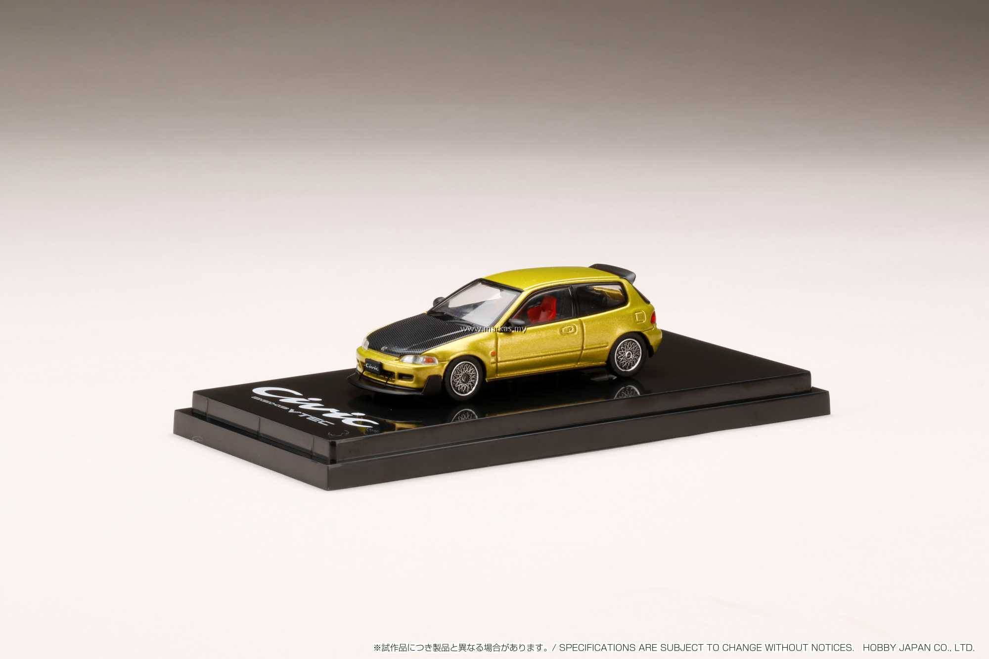 HOBBY JAPAN HJ641017FY 1/64 HONDA CIVIC EG6 JDM STYLE MESH WHEEL YELLOW METALLIC CARBON BONNET