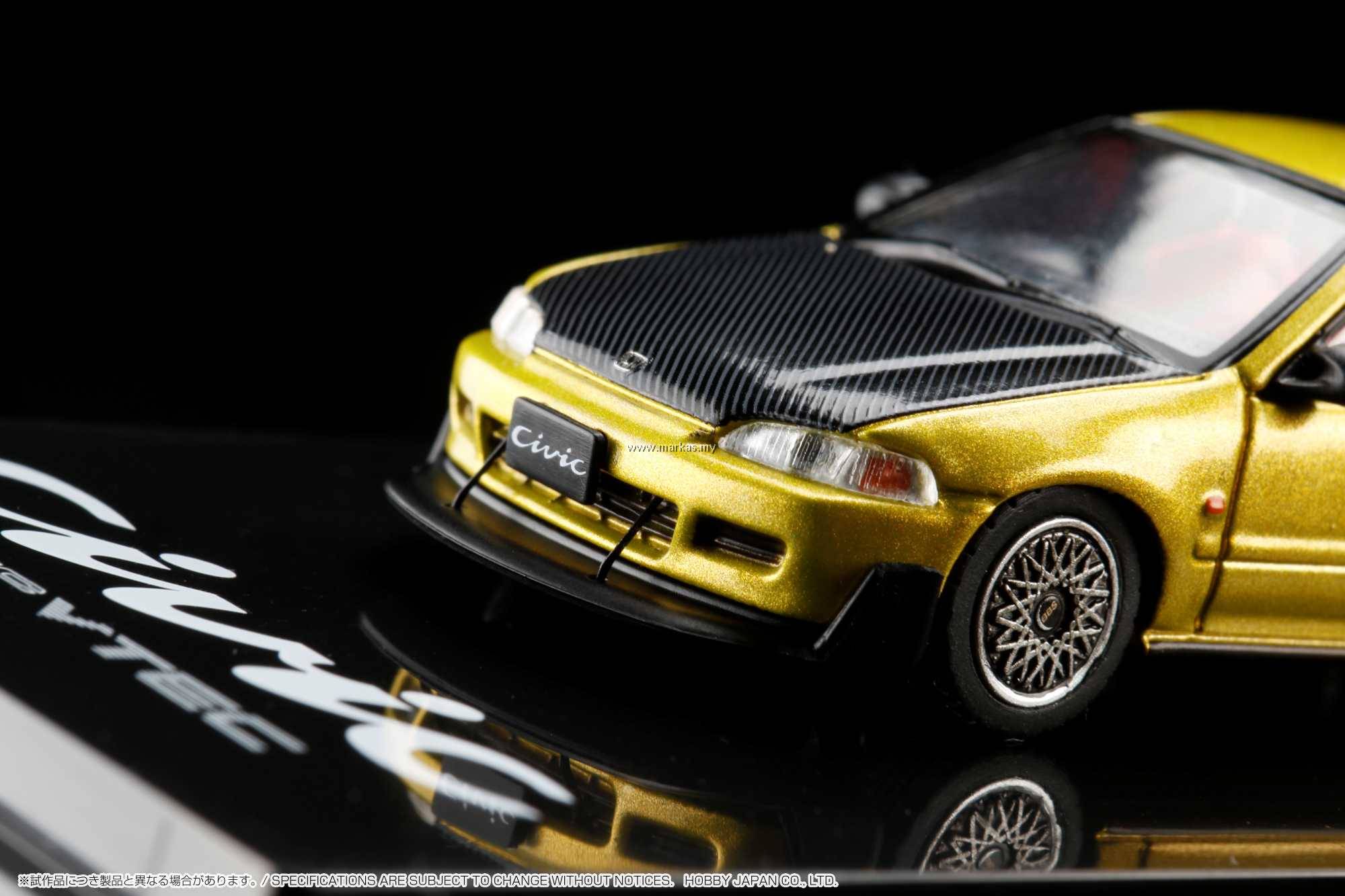 HOBBY JAPAN HJ641017FY 1/64 HONDA CIVIC EG6 JDM STYLE MESH WHEEL YELLOW METALLIC CARBON BONNET