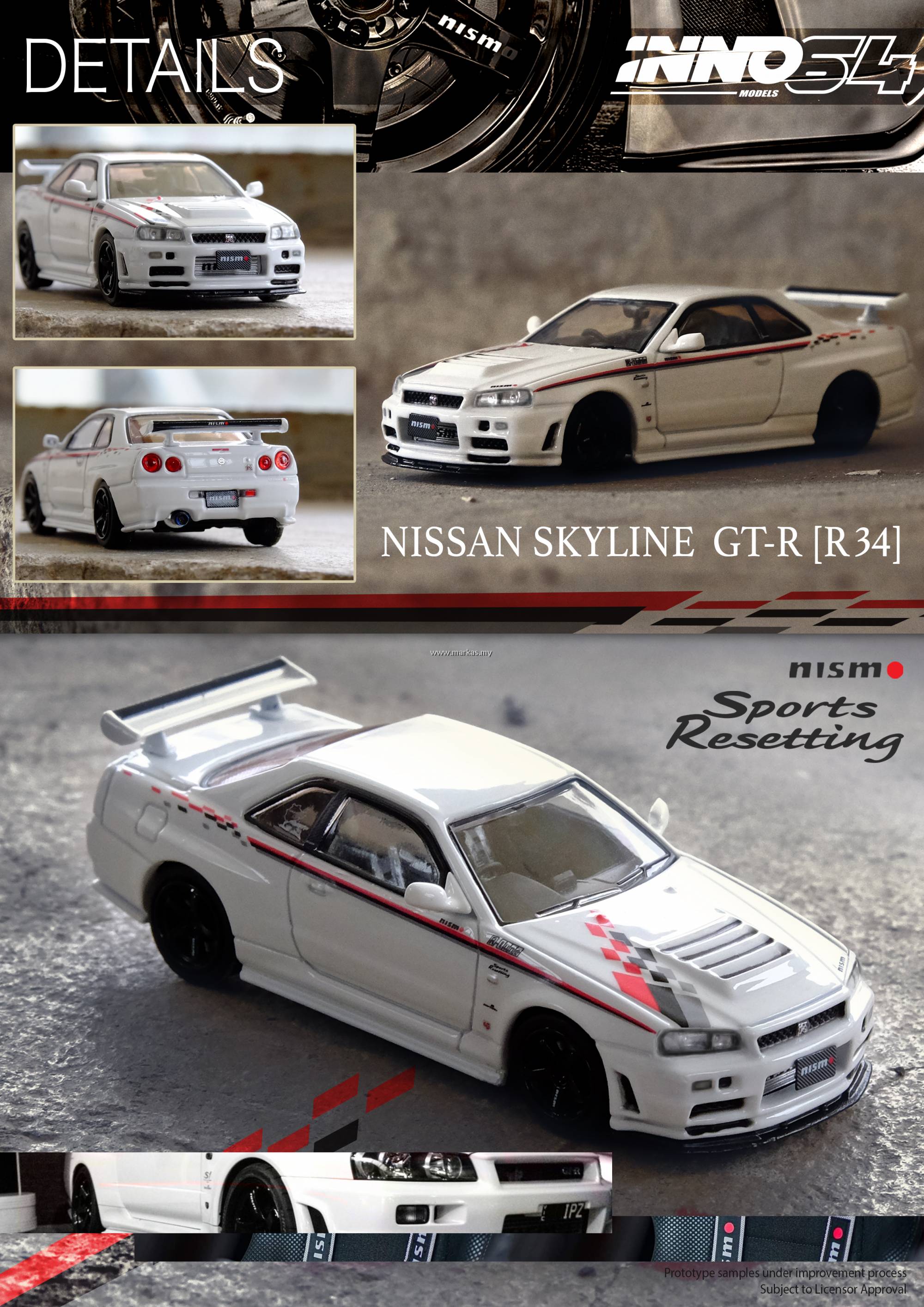 INNO MODELS INNO64 1/64 NISSAN SKYLINE GT-R R34 NISMO SPORTS RESETTING