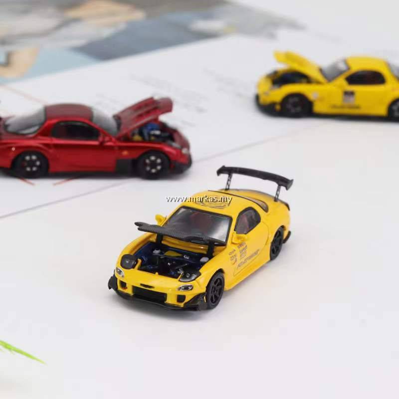 MASTER MODEL 1/64 MAZDA RX-7 FD3S AMEMIYA WITH OPENING HOOD YELLOW ...