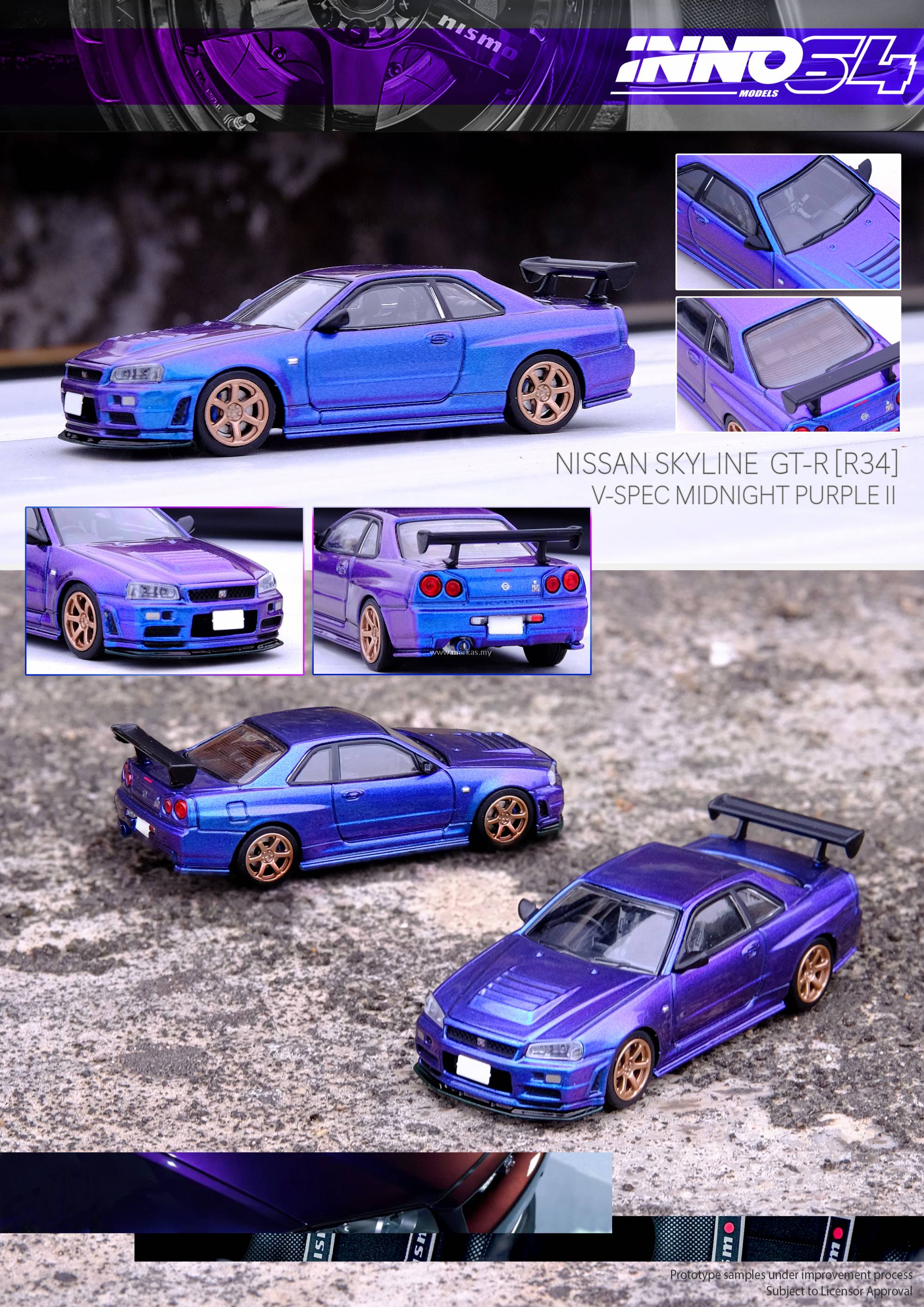 INNO MODELS INNO64 1/64 NISSAN SKYLINE GT-R R34 V-SPEC MIDNIGHT PURPLE II