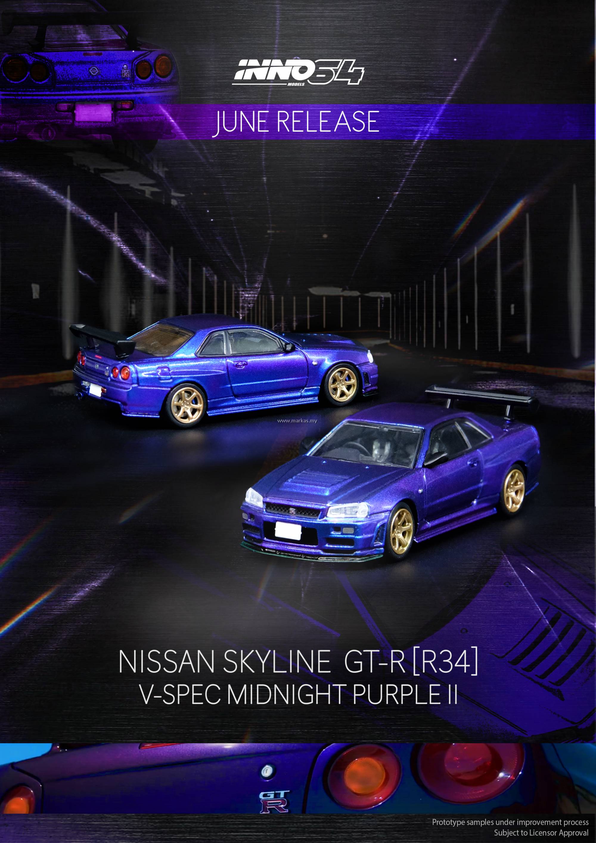 INNO MODELS INNO64 1/64 NISSAN SKYLINE GT-R R34 V-SPEC MIDNIGHT PURPLE II