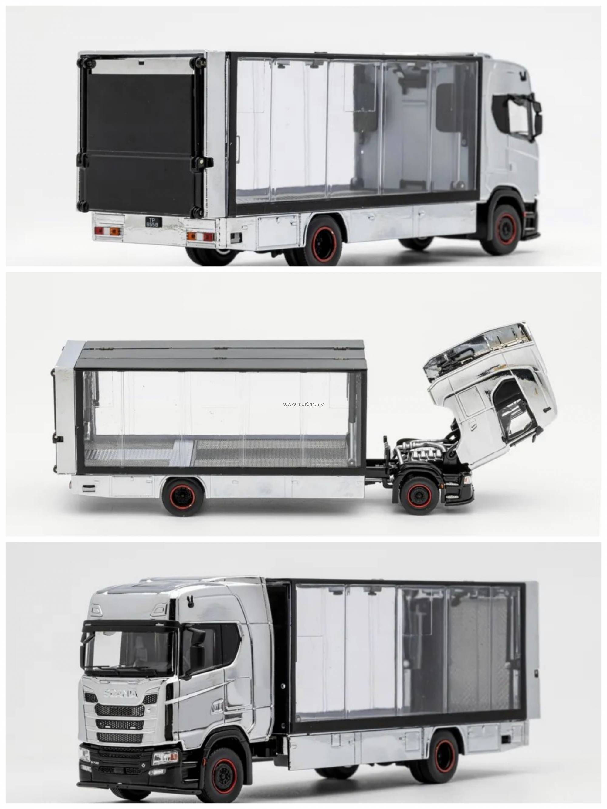 GCD X ARTWORK 1/64 SCANIA DOUBLE DECK GULL WING TRUCK CHROME SILVER