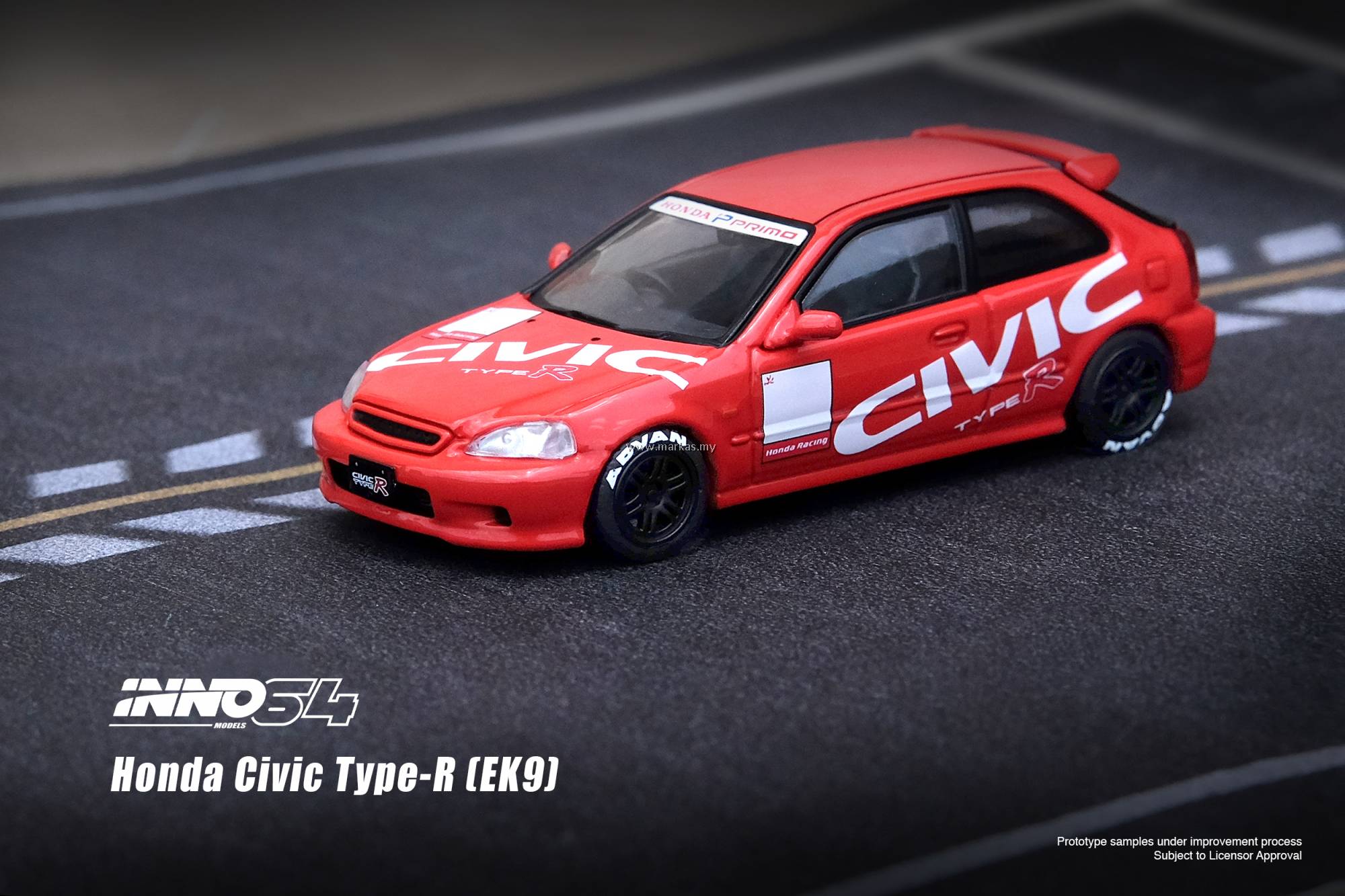 (PO) INNO MODELS INNO64 1/64 HONDA CIVIC TYPE-R EK9 RED CIVIC LIVERY
