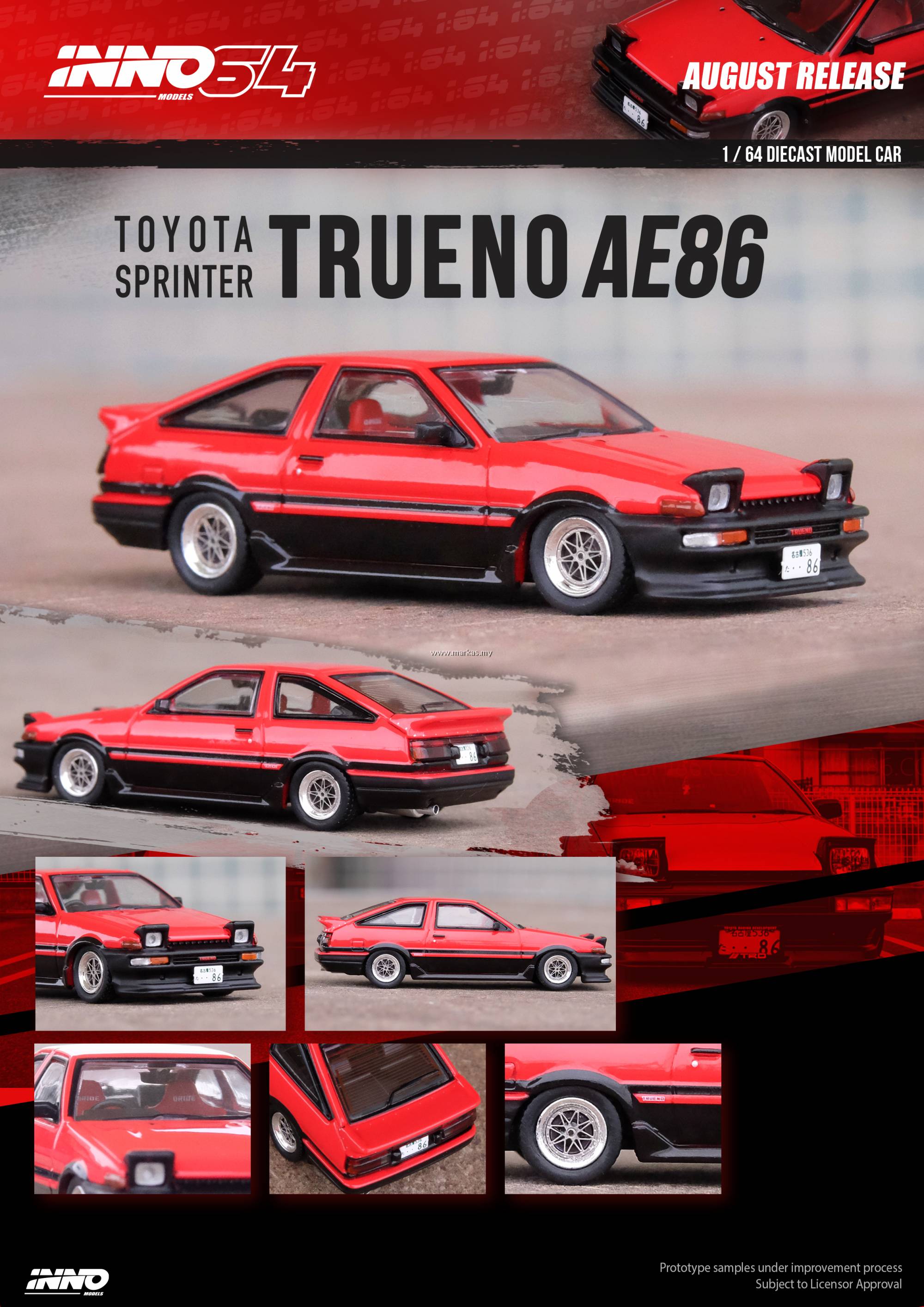 INNO MODELS INNO64 1/64 TOYOTA SPRINTER TRUENO AE86 RED