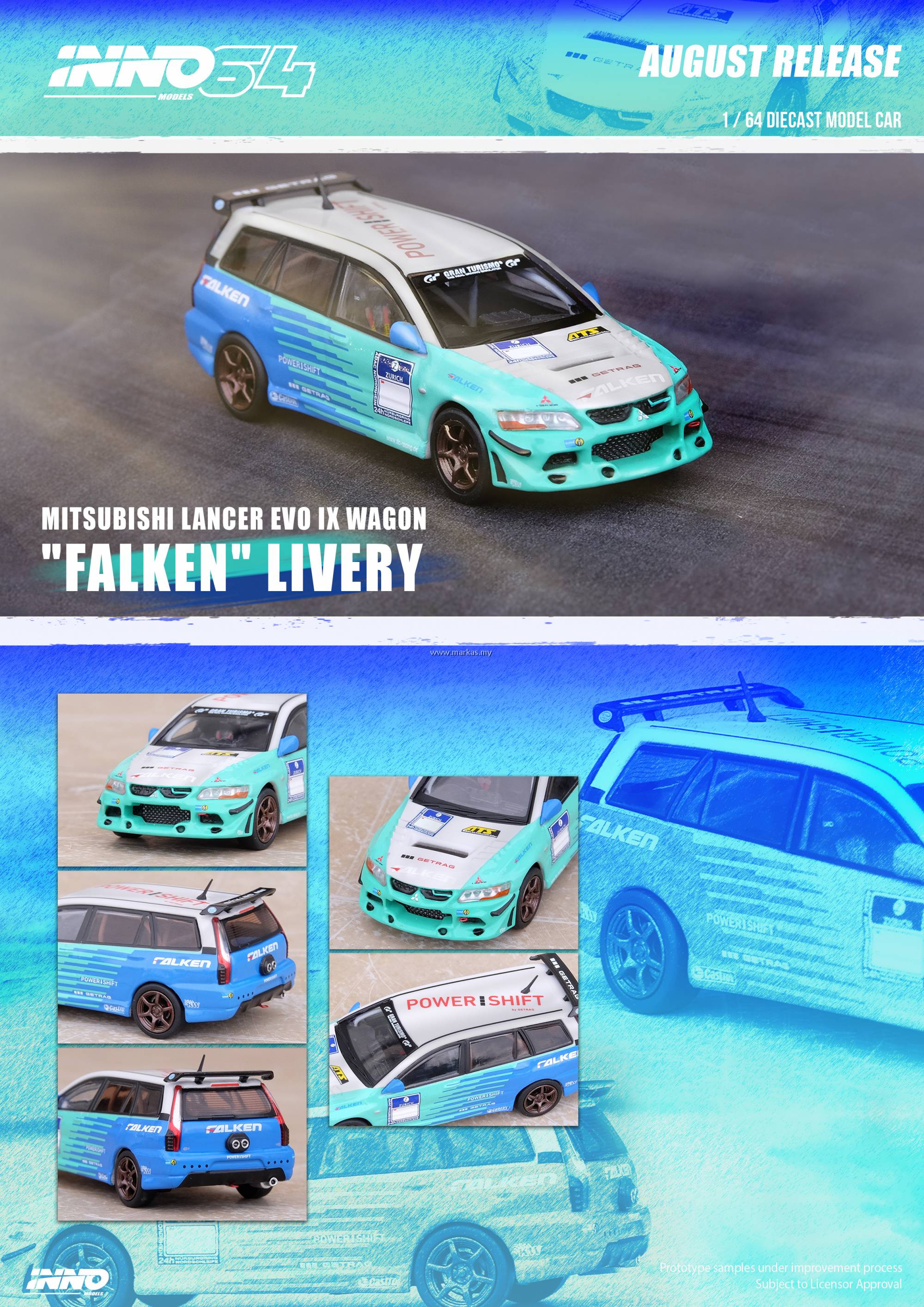 INNO MODELS INNO64 1/64 MITSUBISHI LANCER EVOLUTION IX WAGON FALKEN LIVERY