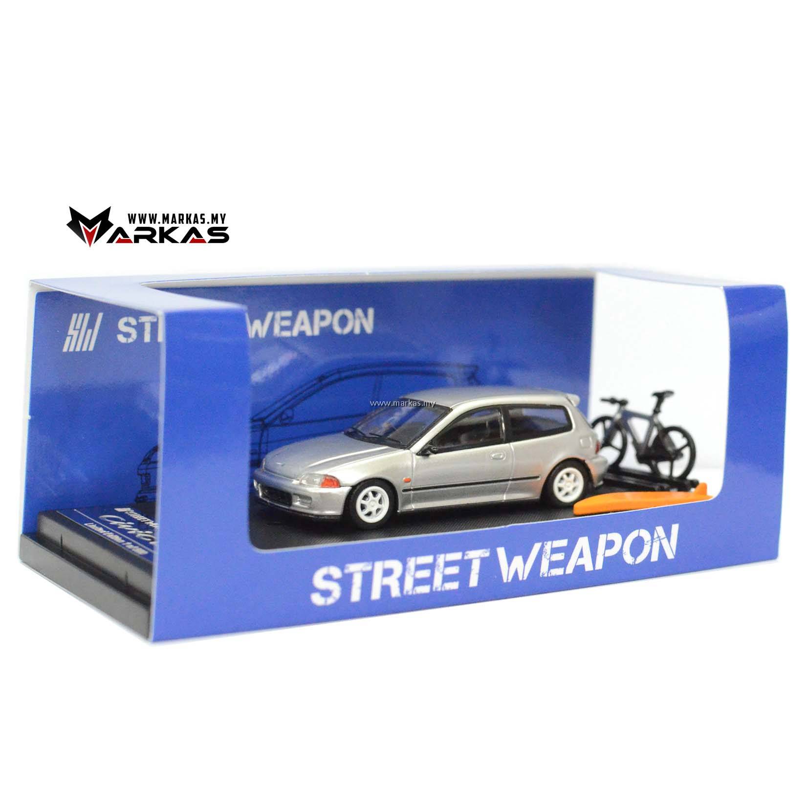 STREETWEAPON 1/64 HONDA CIVIC EG6 SILVER WITH SPOON STICKERS BIKE AND ...