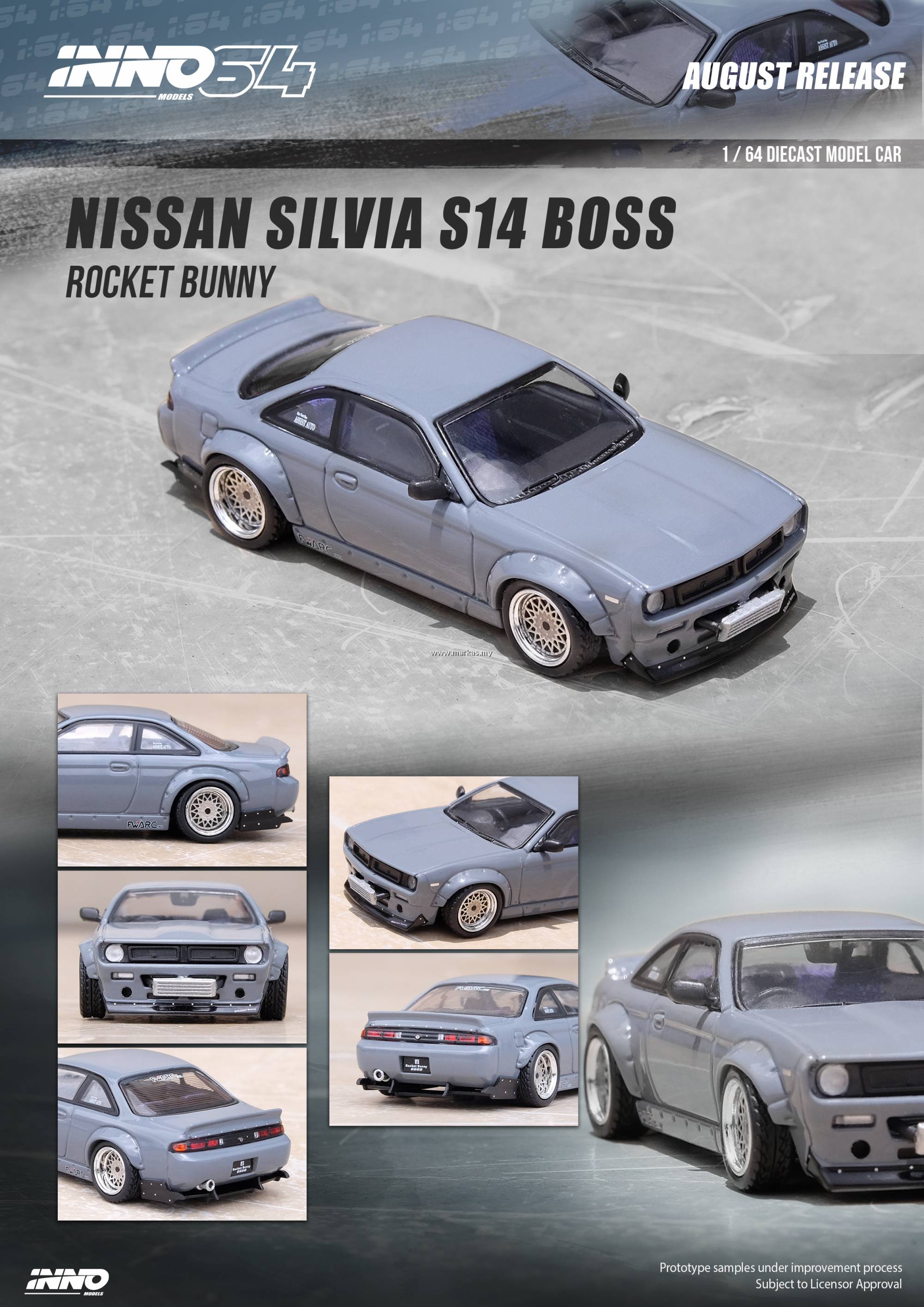 INNO MODELS INNO64 1/64 NISSAN SILVIA S14 ROCKET BUNNY BOSS AERO GREY