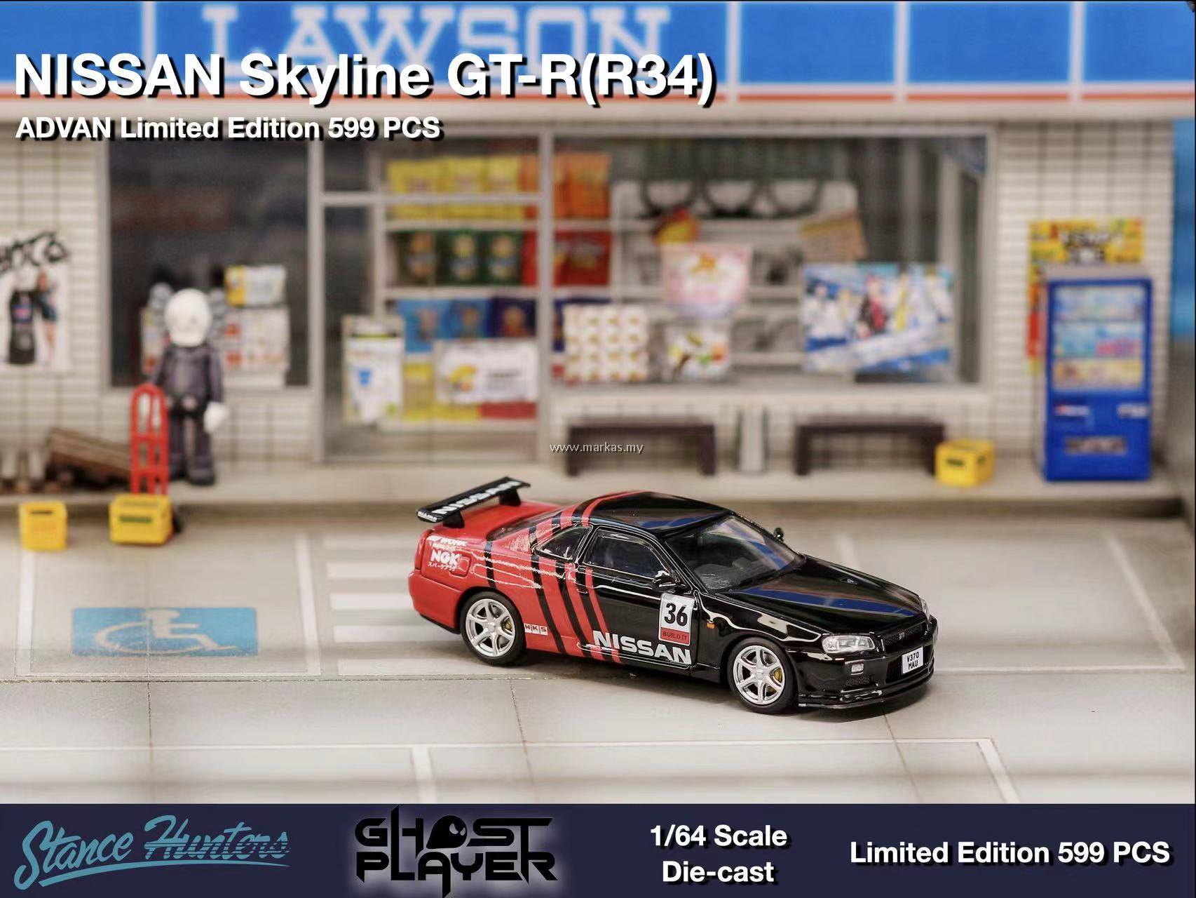 (PO) STANCE HUNTERS X GHOST PLAYER 1/64 NISSAN SKYLINE GT-R R34 ADVAN ...