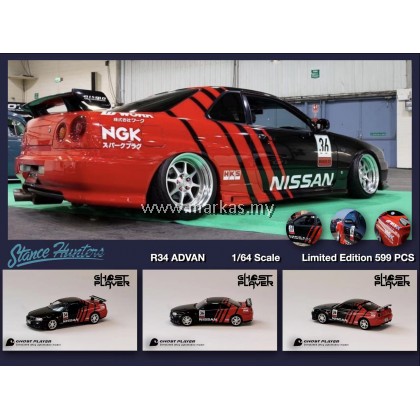 (PO) STANCE HUNTERS X GHOST PLAYER 1/64 NISSAN SKYLINE GT-R R34 ADVAN ...