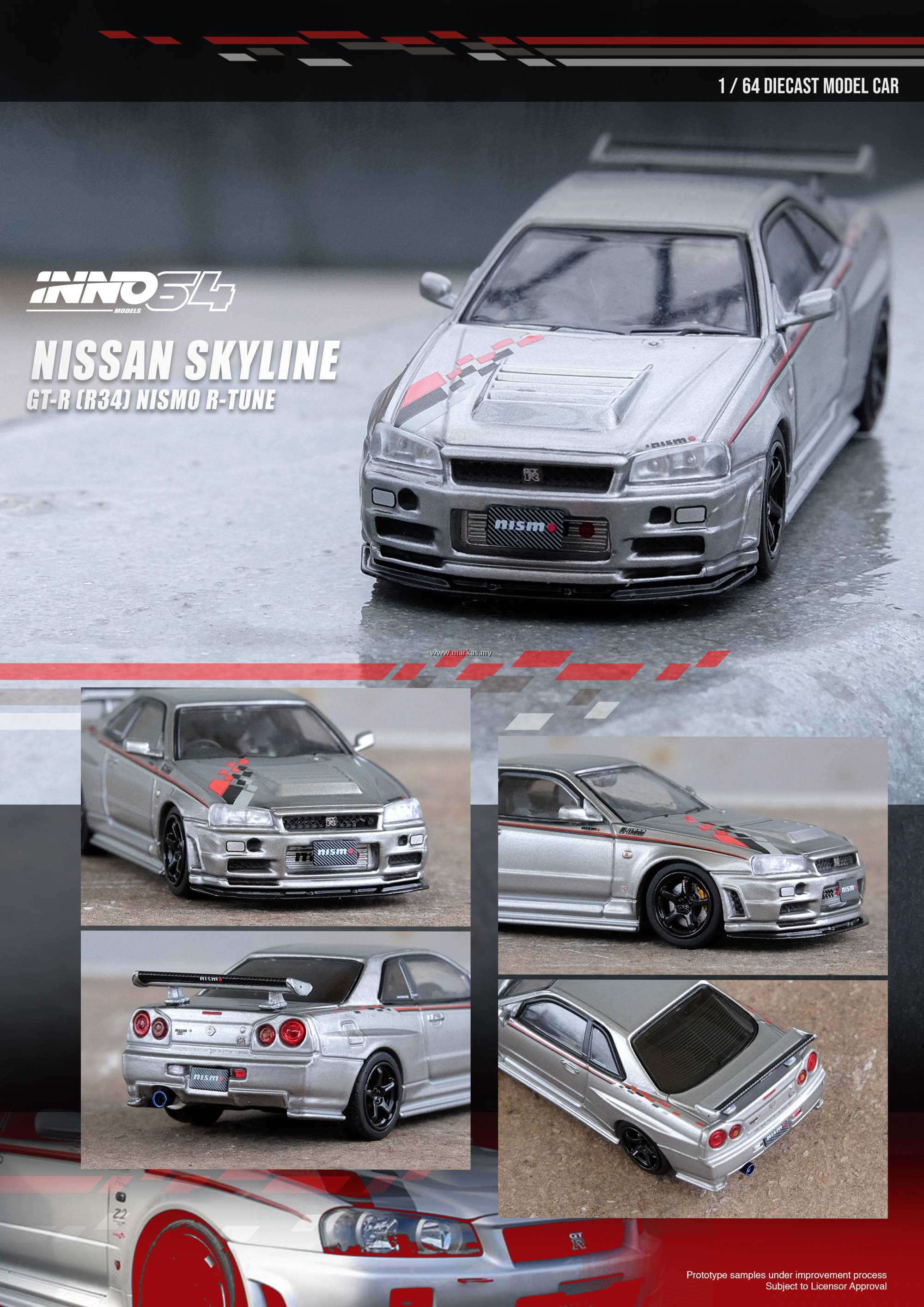 INNO MODELS INNO64 1/64 NISSAN SKYLINE GT-R R34 R-TUNE SILVER