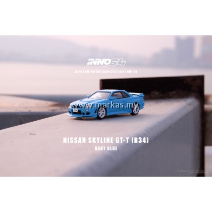 INNO MODELS INNO64 1/64 NISSAN SKYLINE R34 BABY BLUE CAR HONG KONG TOYCAR SALON 2022 EVENT EDITION