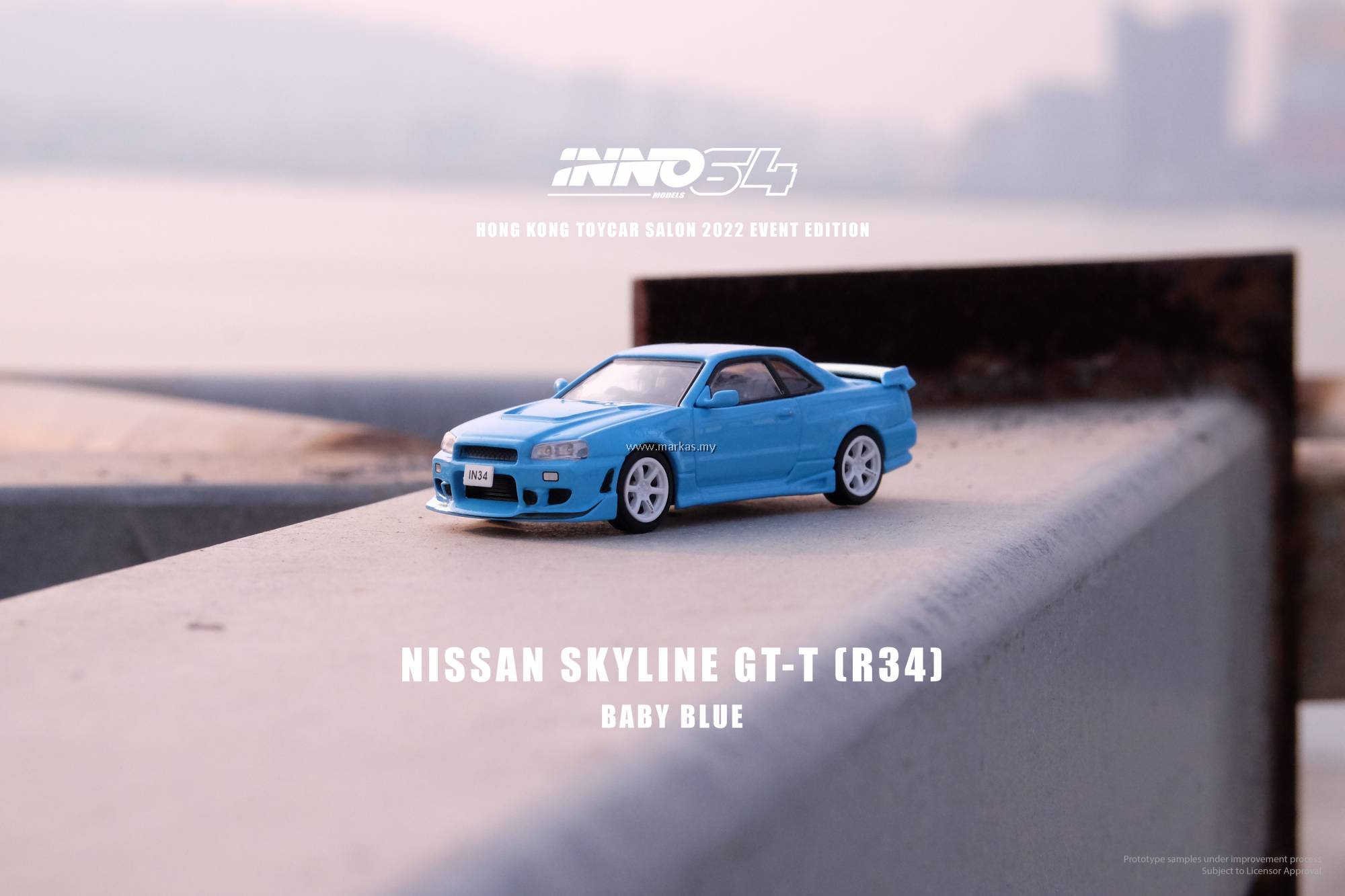 INNO MODELS INNO64 1/64 NISSAN SKYLINE R34 BABY BLUE CAR HONG KONG TOYCAR SALON 2022 EVENT EDITION